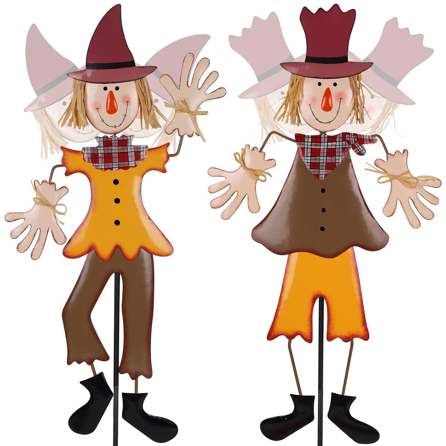 Amazon.com: Juegoal Set of 2 Thanksgiving Fall Metal Scarecrow Garden ...
