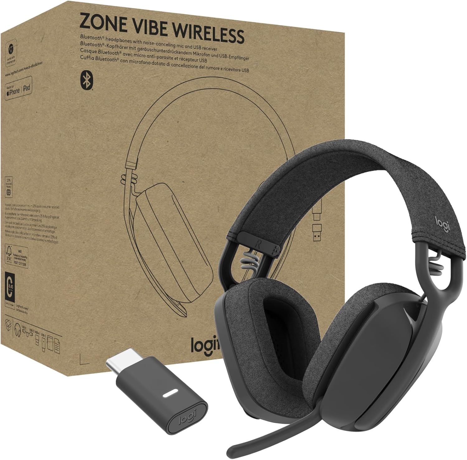 Logitech Zone Vibe Wireless Bluetooth headphones with noise-cancelling ...