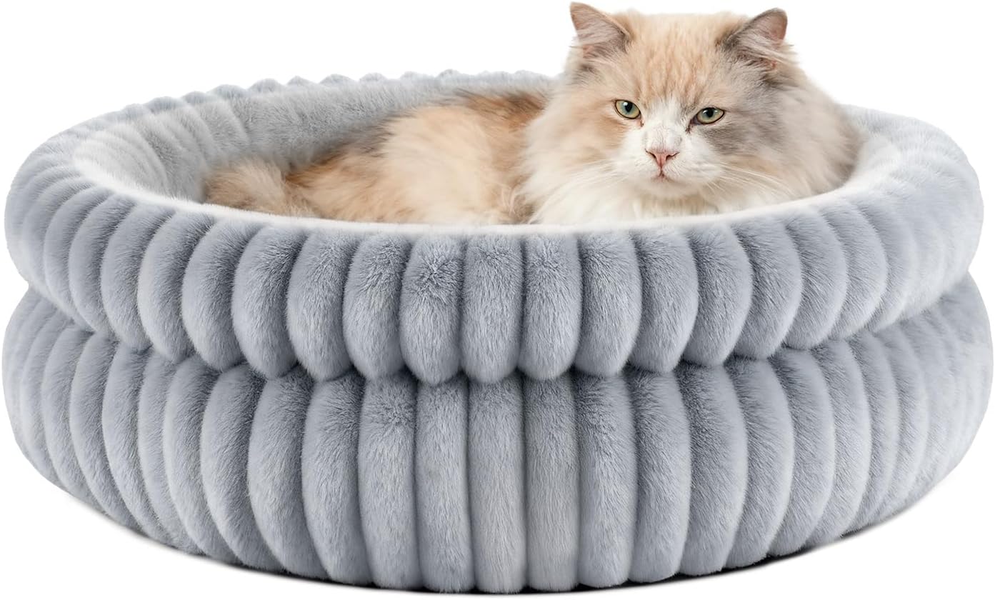 EDMIENS Cat Bed for Indoor Cats Dogs Pet, 51x51x20cm Round Washable Cat ...