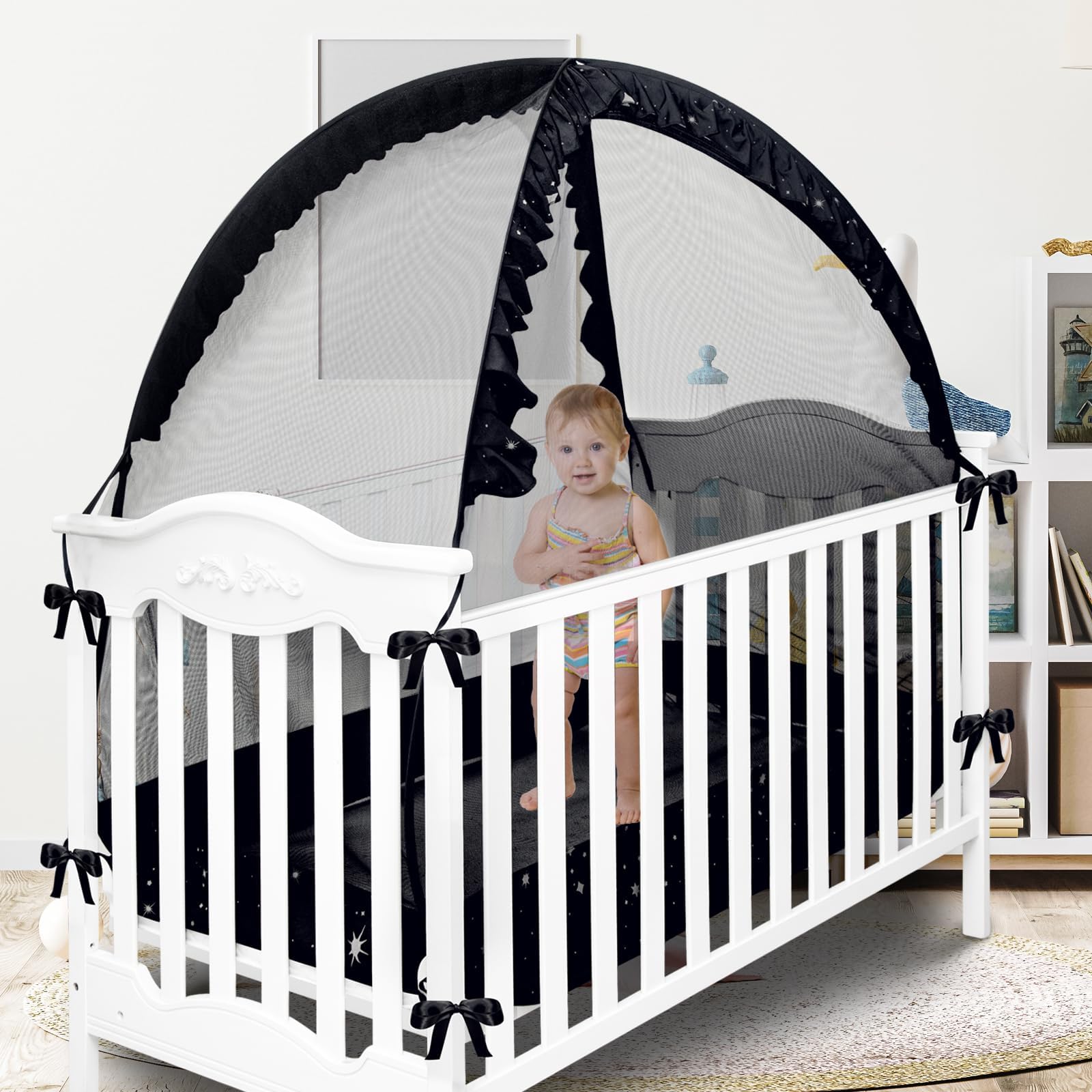 Amazon.com: Safety Crib Net to Keep Baby in Black Pop up Crib Cover to ...