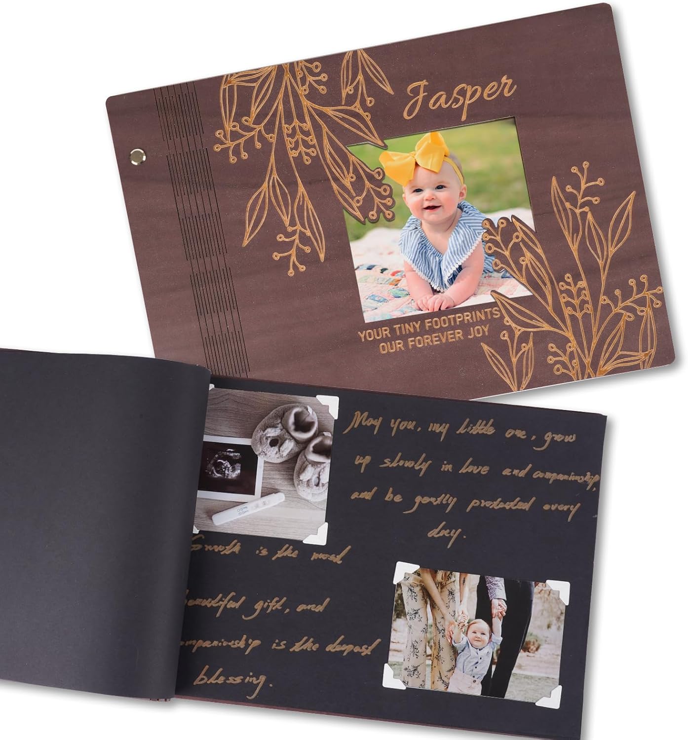 Amazon.com: Personalized Baby Photo Album - Wooden Baby Memory Book ...