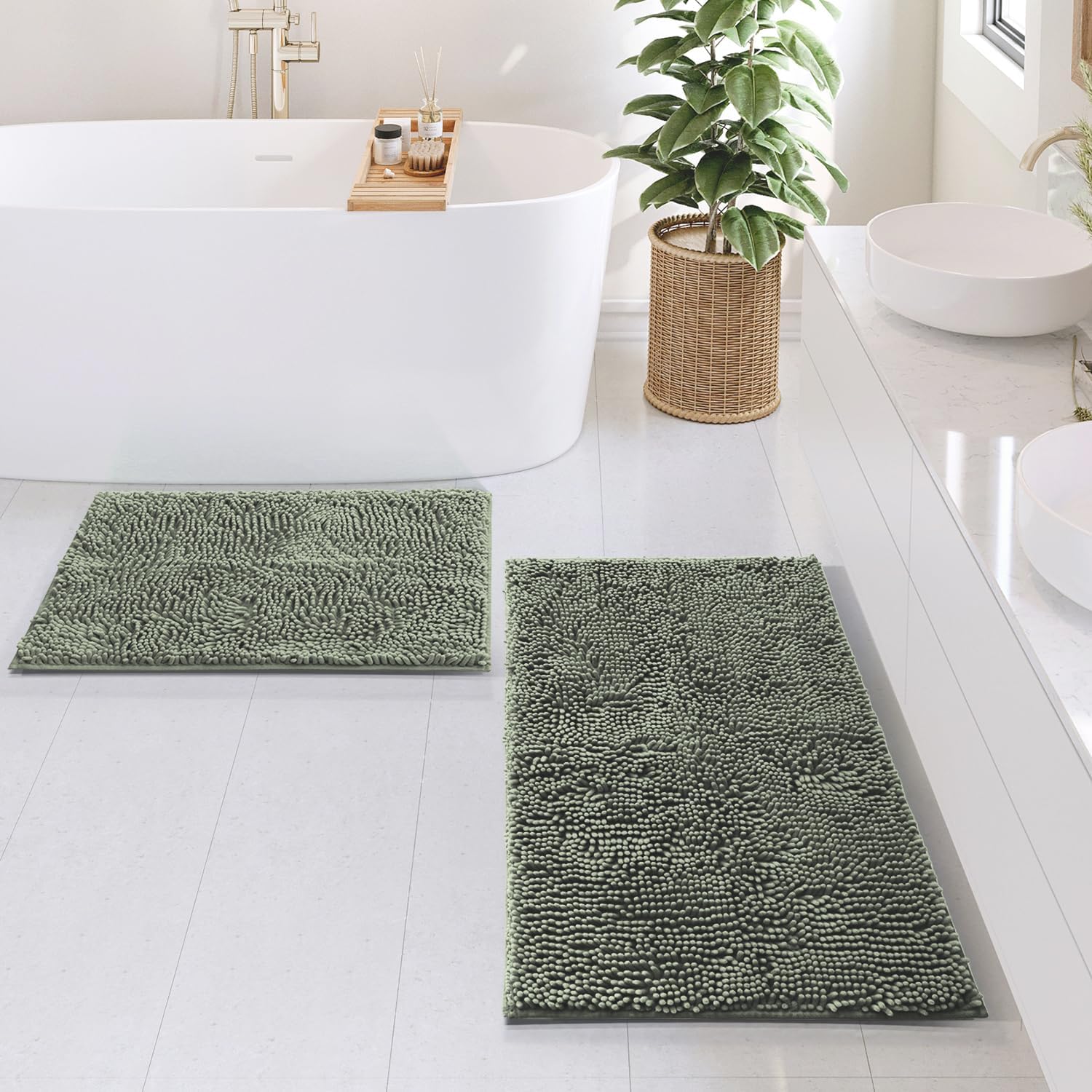 Amazon.com: Hearth & Harbor Bathroom Rugs, Chenille Bath Mat - Machine ...