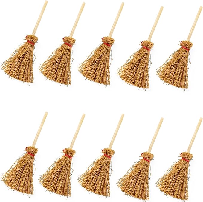 Amazon.com: GXXMEI 10PCS Mini Brooms, Witch Straw Brooms, Doll House ...