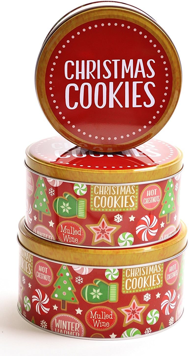 Amazon.com: Christmas Nested Cookie Tins, Round Set of 3 (Christmas ...
