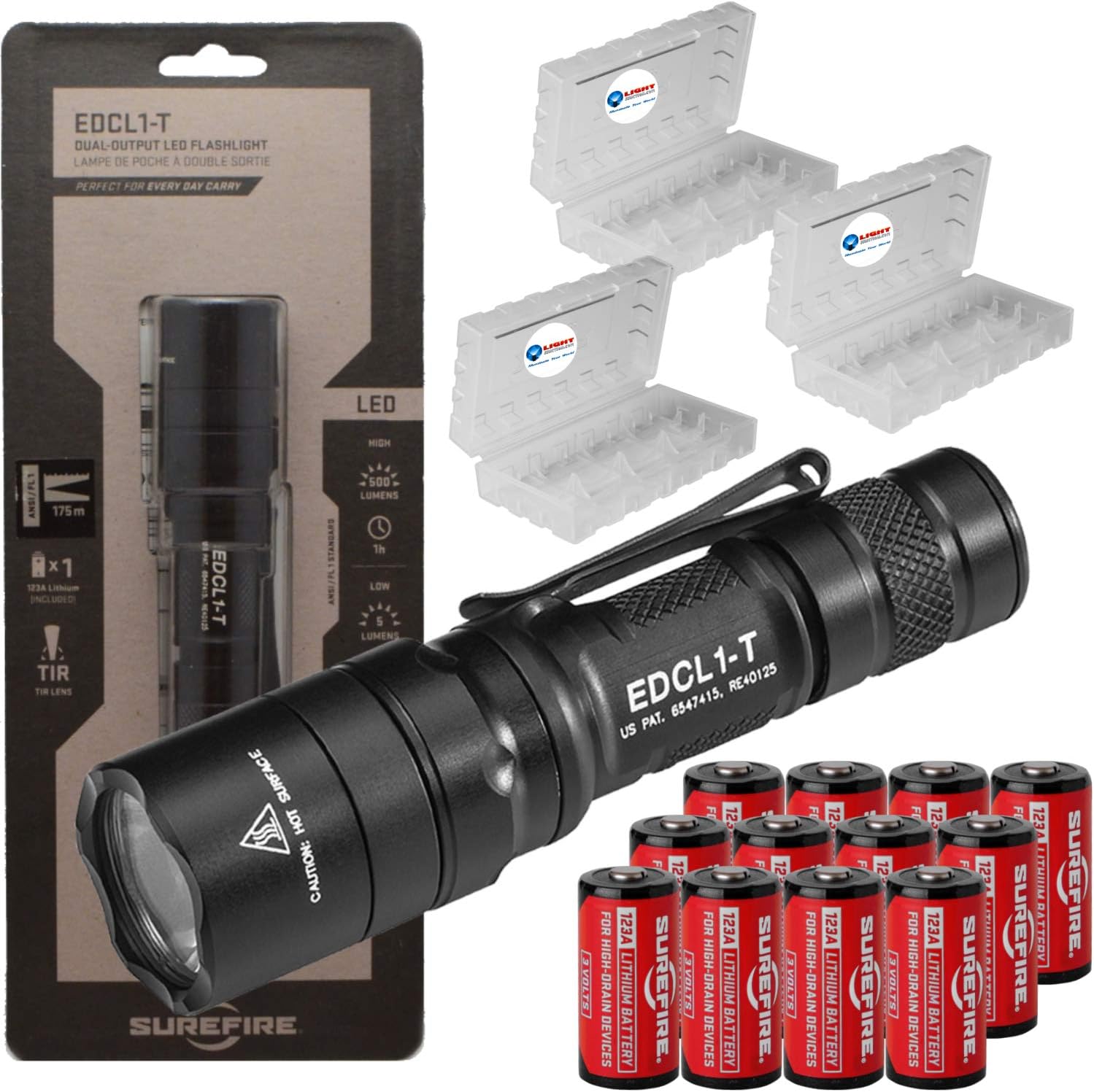 SureFire EDCL1-T 500 Lumen Tactical EDC Flashlight Bundle with 12 Extra ...