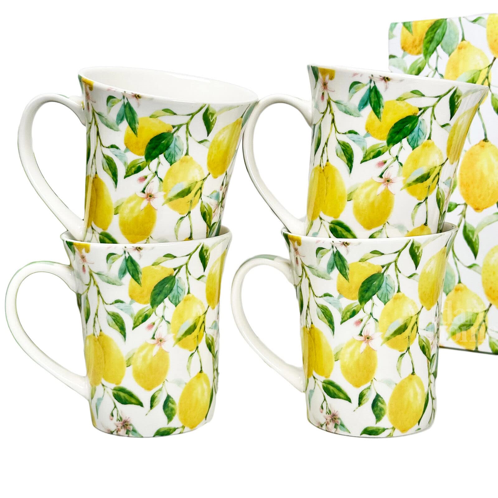 Darthome Set of 4 Lemon Tree Mugs 300ml Gift Boxed Fine China Yellow ...