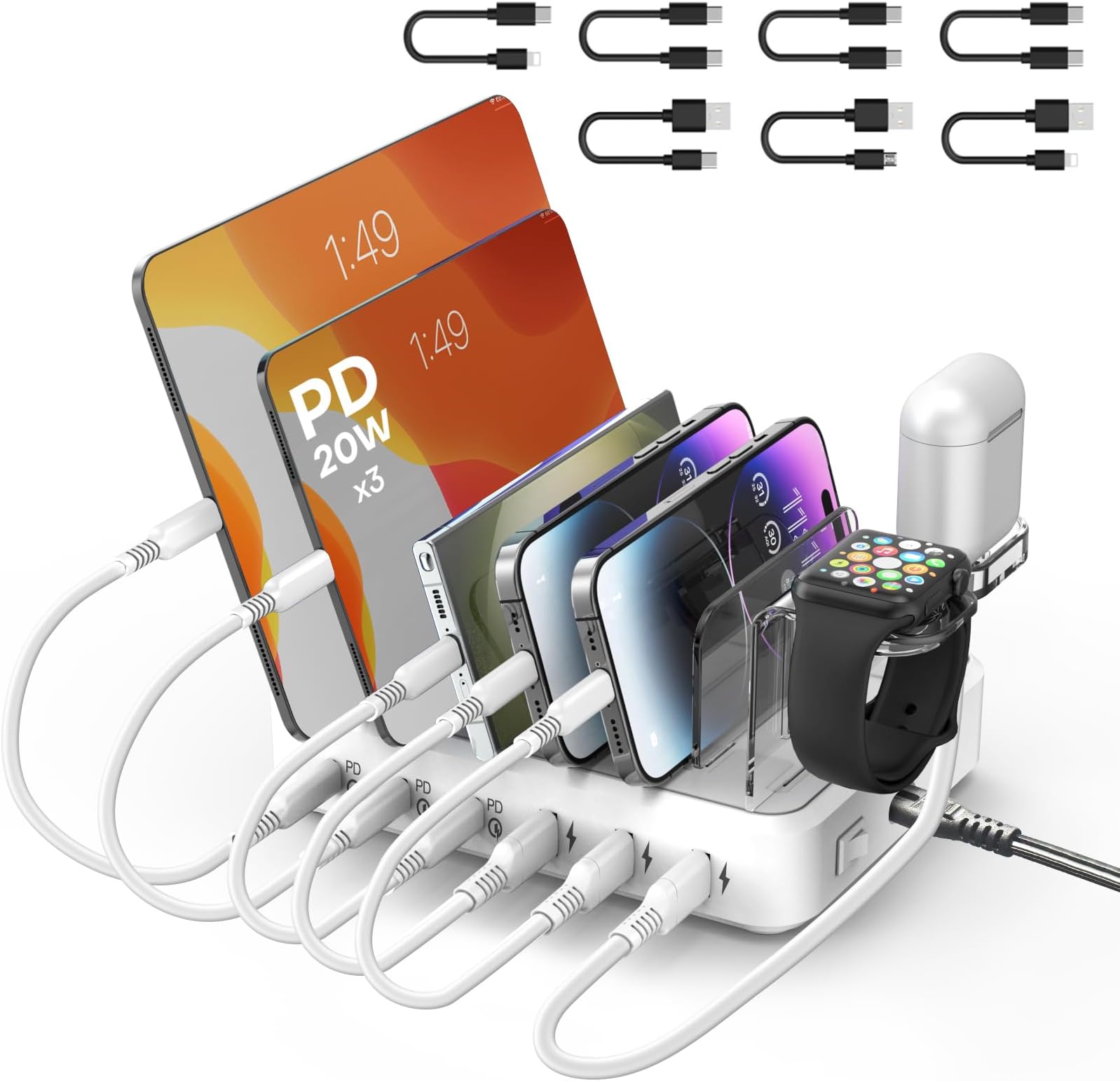 Amazon.com: Charging Station for Multiple Devices,75W 6 Port Charger ...