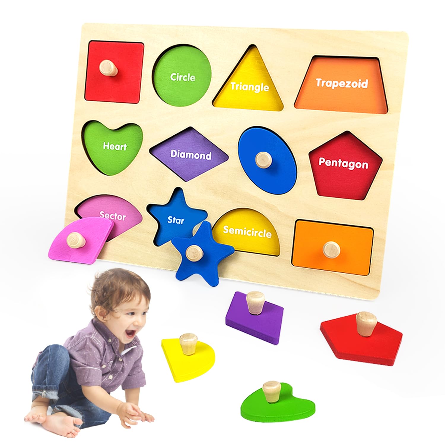 Montessori Toy Multiple Color Baby Puzzle with Board Knob Preschool ...