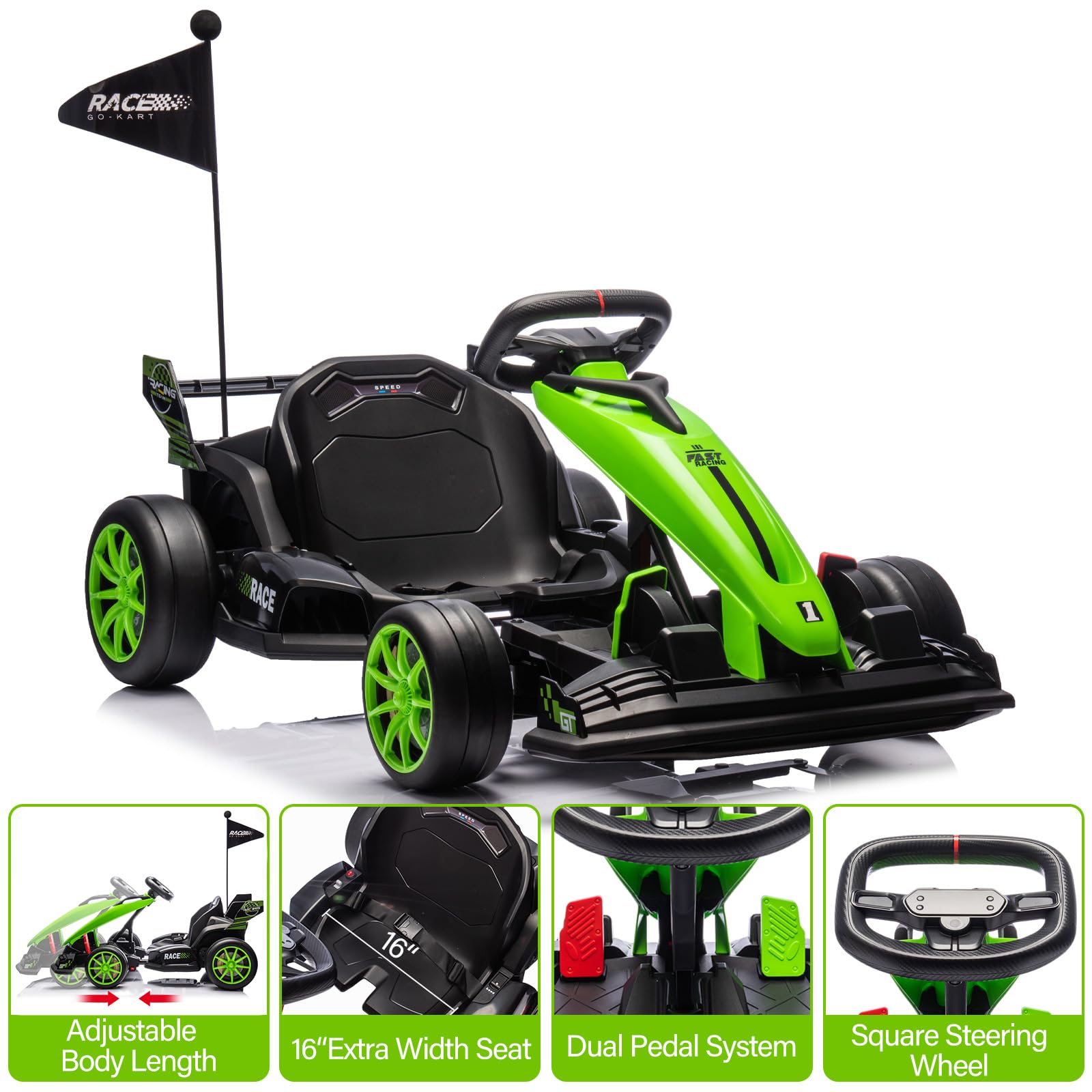 24V Go Kart for Kids 6+ Years, 200W*2 Drifting Motors, 7.5 Mph High ...