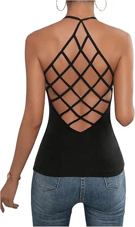 Floerns Women's Criss Cross Backless Cut Out Fitted Sleeveless Halter ...