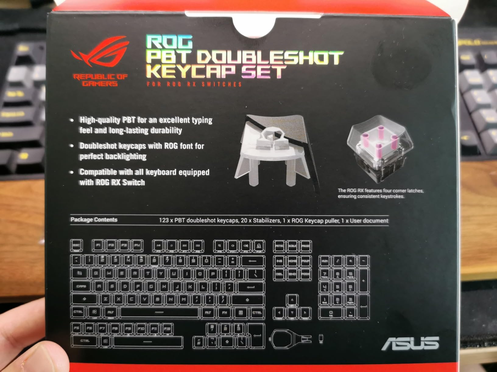ASUS ROG PBT Doubleshot Keycap Set for ROG RX Switches, Premium PBT ...