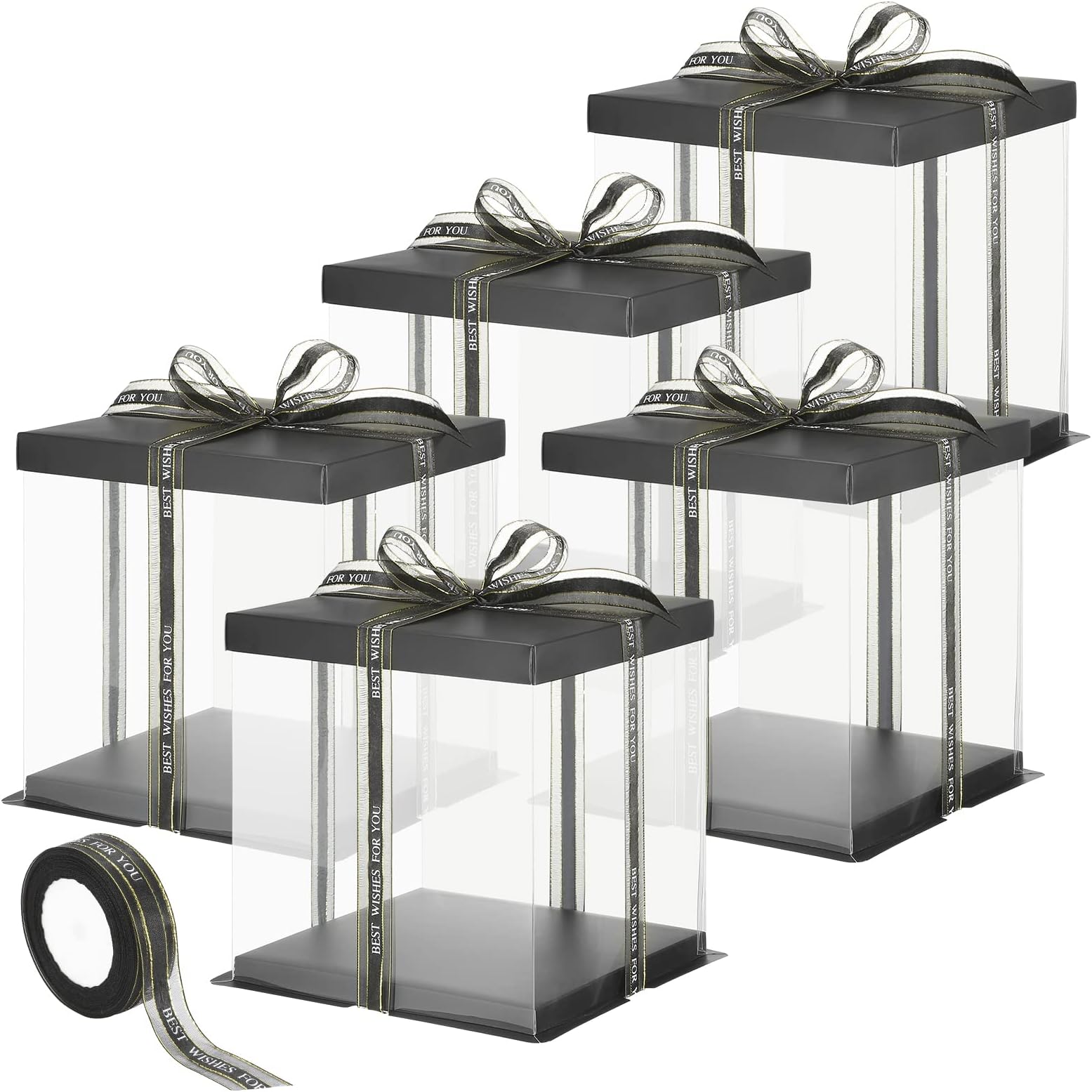 Amazon.com: Dandat 6 Sets Clear Cake Box with Cake Boards and Ribbon 10 ...
