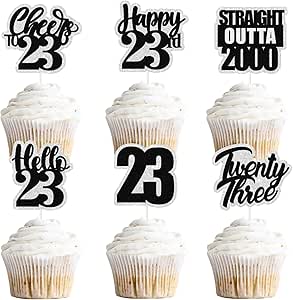 Amazon.com: Happy 23rd Cupcake Topper,18pcs Straight Outta 2000 Cheer ...