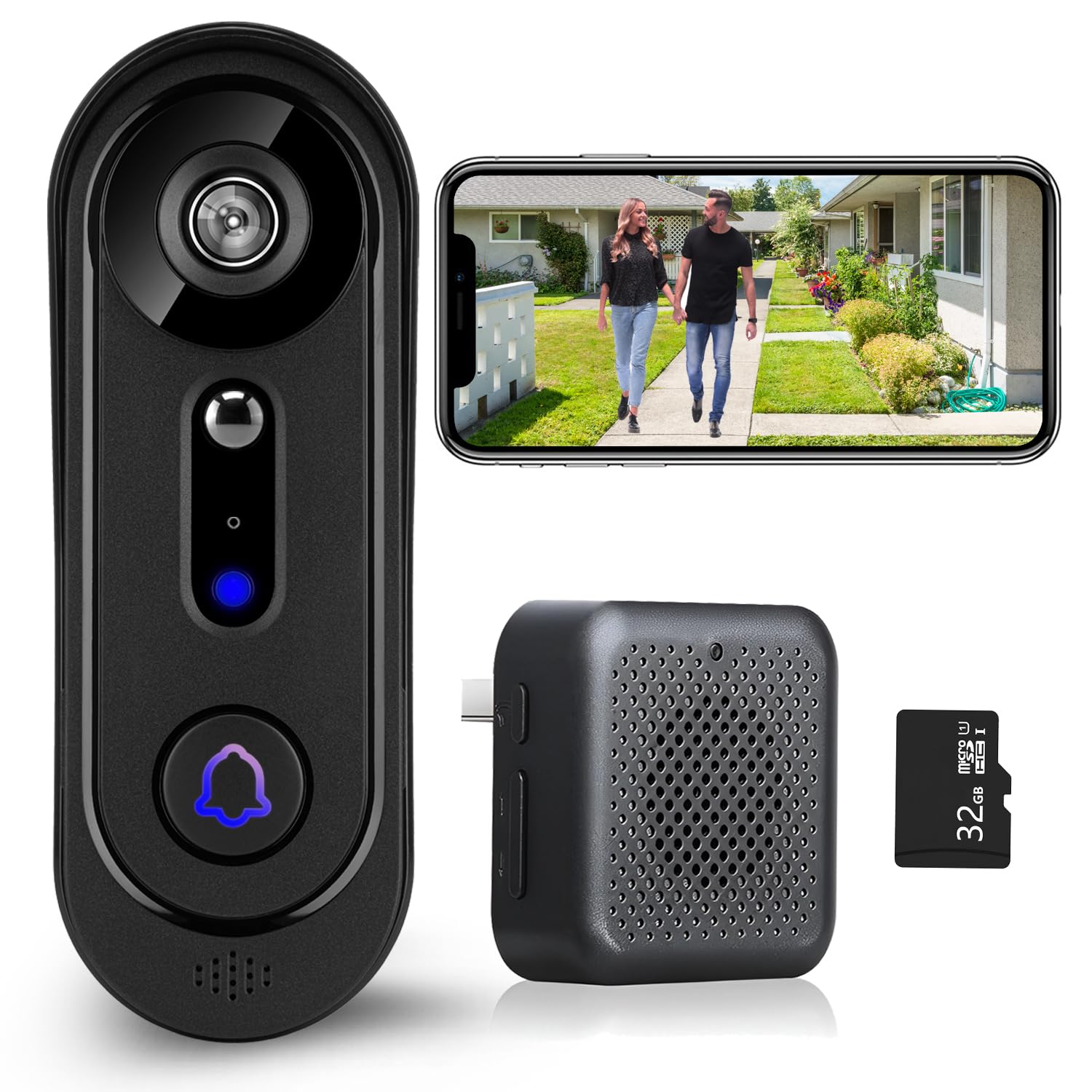 Doorbell Camera Wireless,No Monthly Fee,Video Doorbell 2K with 32GB SD ...