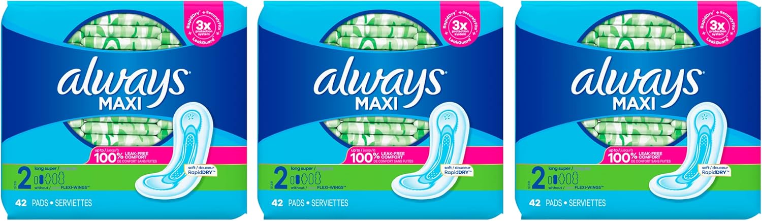Amazon.com: Always Maxi Size 2 Super Pads for Women, Without Wings ...