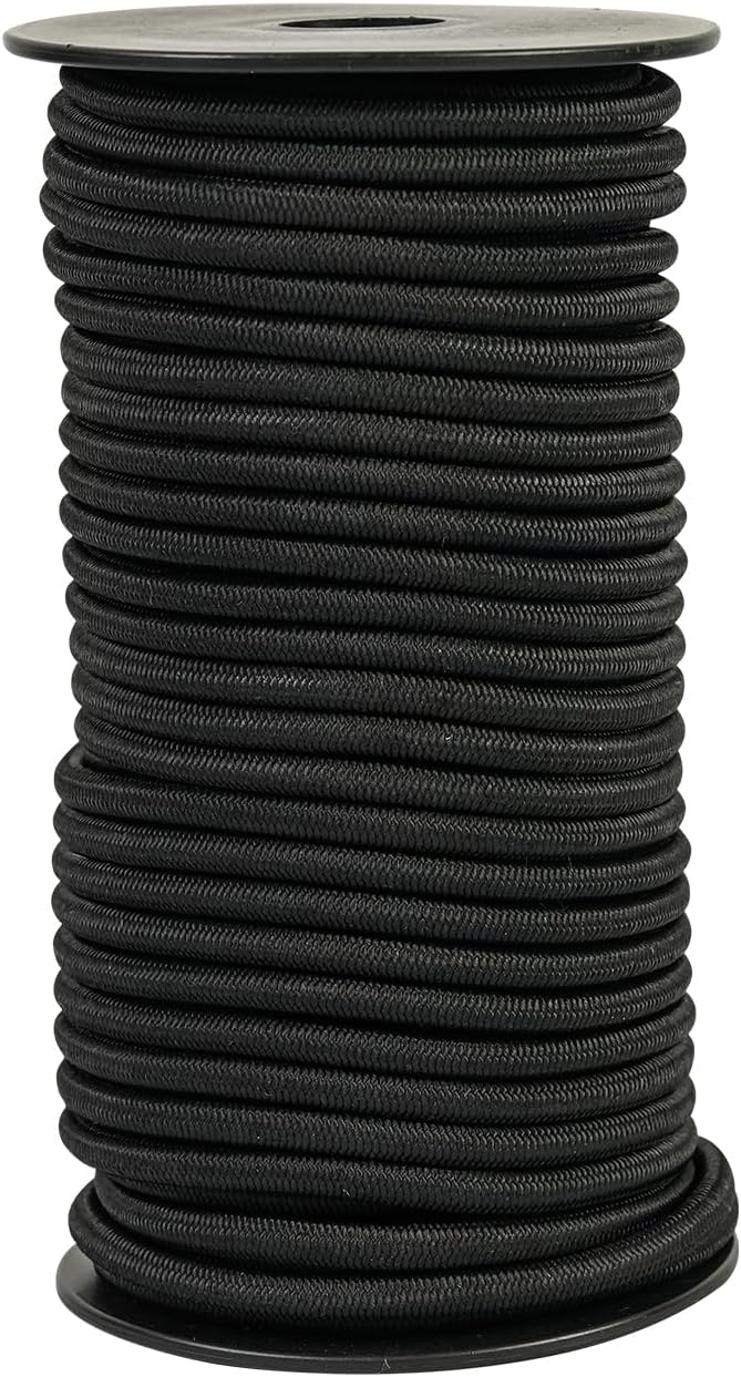 3/16 Inch Black Bungee Cord Roll, 100 Feet Heavy Duty Elastic Shock Cord Nylon Stretch String ...