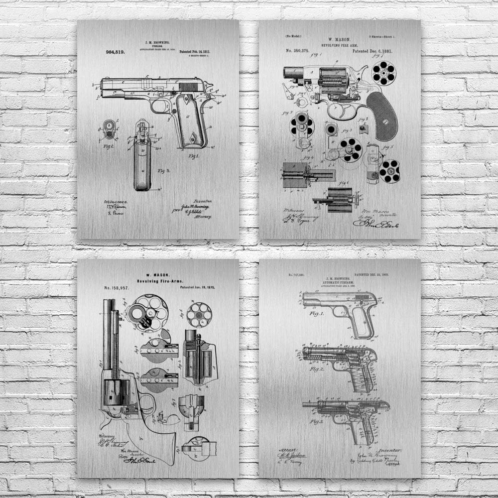 Amazon.com: Handgun Patent Posters Set of 4 (16x20), Gun Blueprint, Gun ...