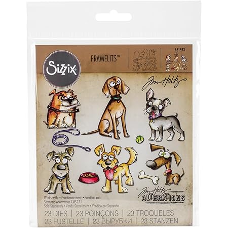 Sizzix Framelits Die Set 23PK-Crazy Dogs by Tim Holtz, Metal, Multi-Colour, 19.1 x 14.4 x 0.4 cm ...