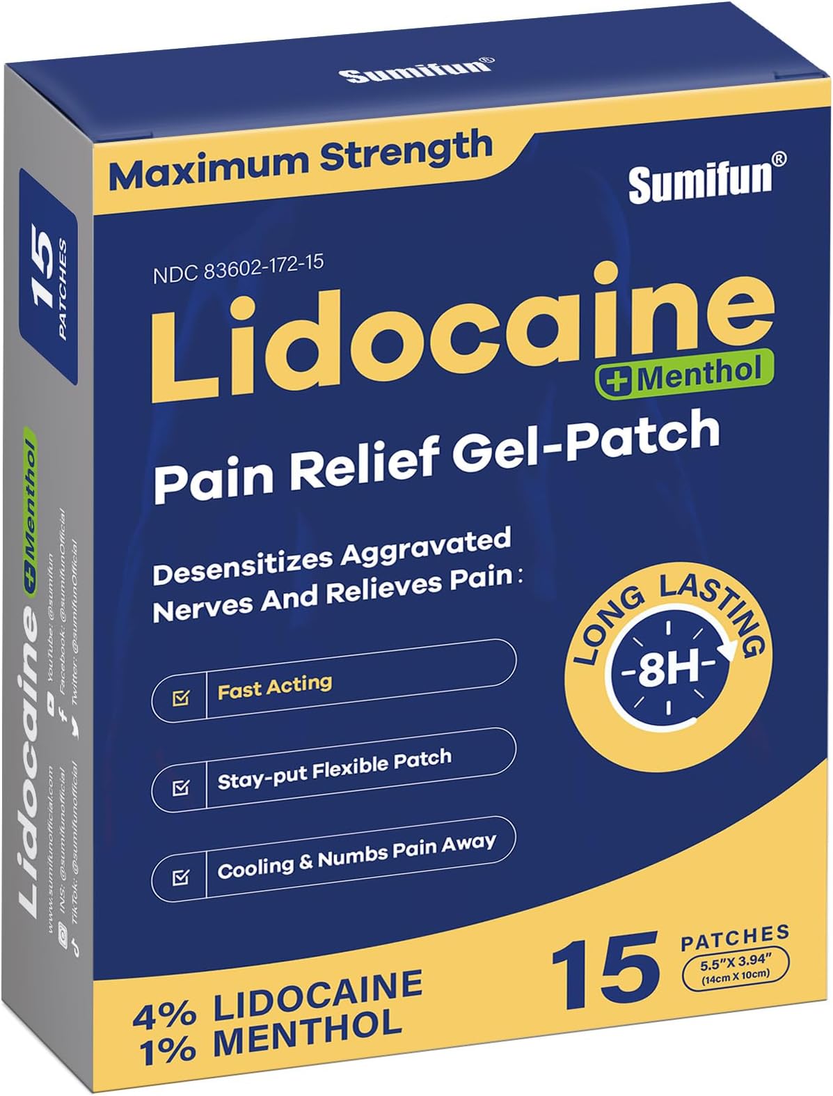 Amazon.com: Sumifun 4% Lidocaine Patches Plus 1% Menthol - 15 Counts Maximum Strength OTC Pain ...