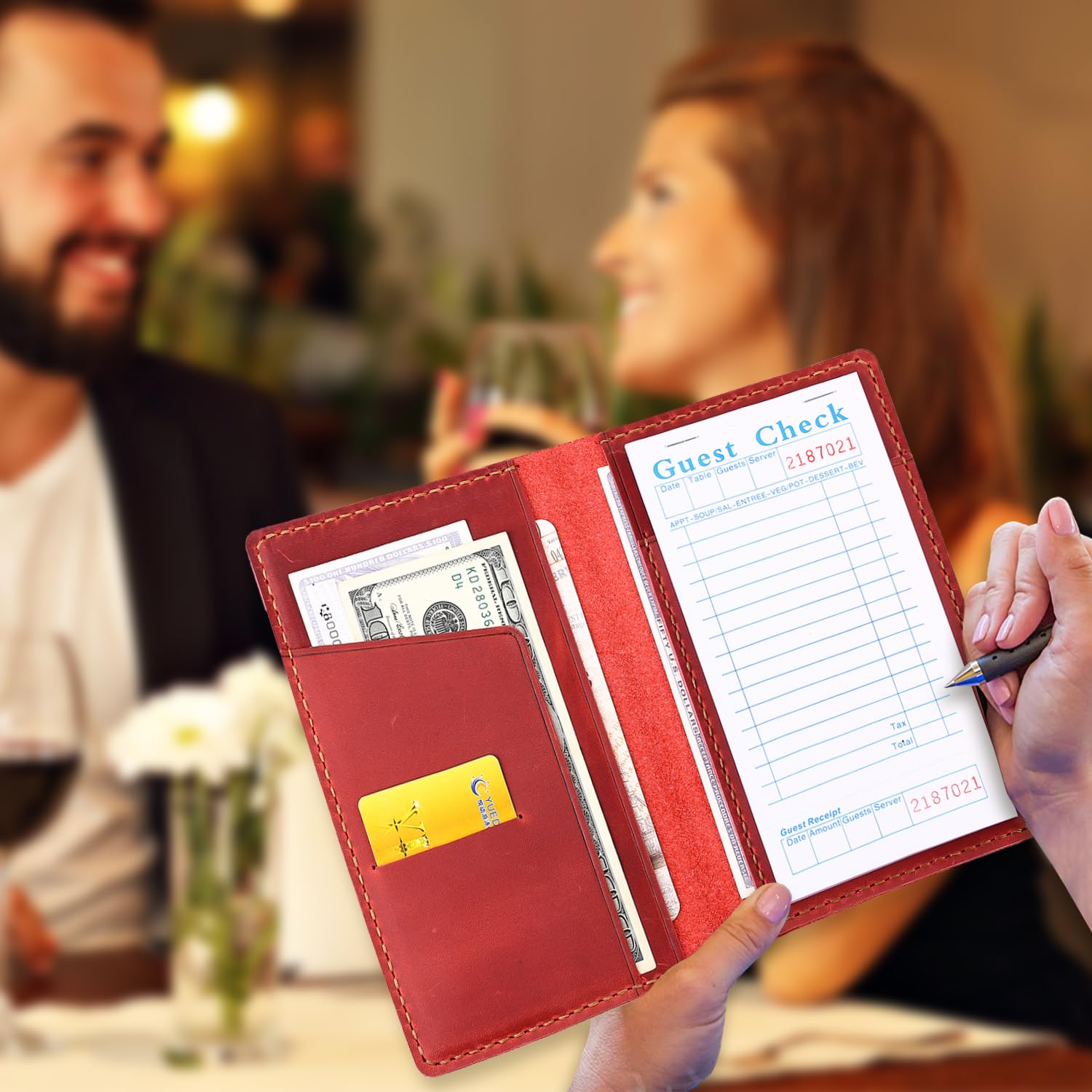 Snapklik.com : Fasjosma Server Books For Waitress,Leather Restaurant Guest Check Presenters Card ...