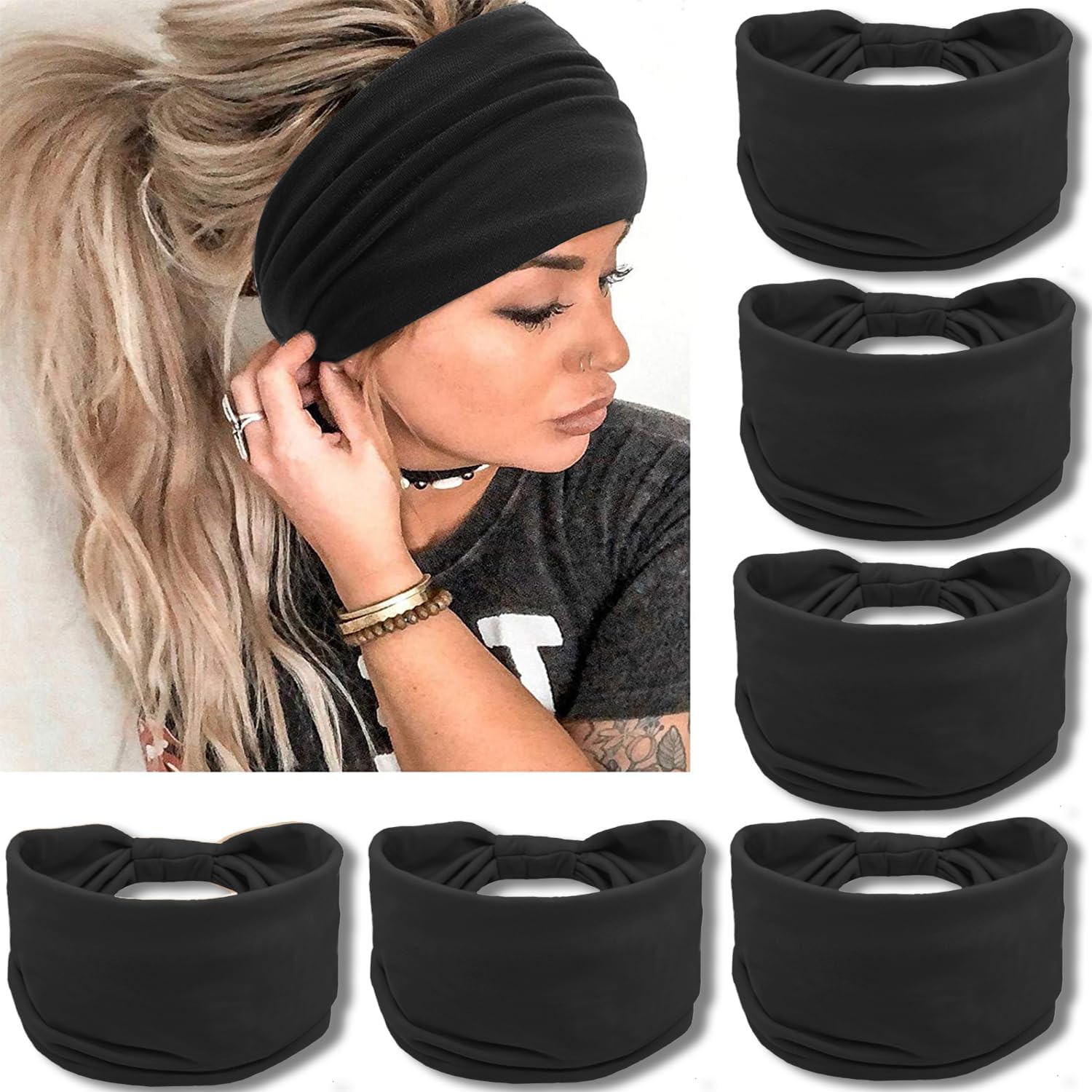 Amazon.com : IVARYSS Wide Headbands for Women, Black Knotted Head Wraps ...