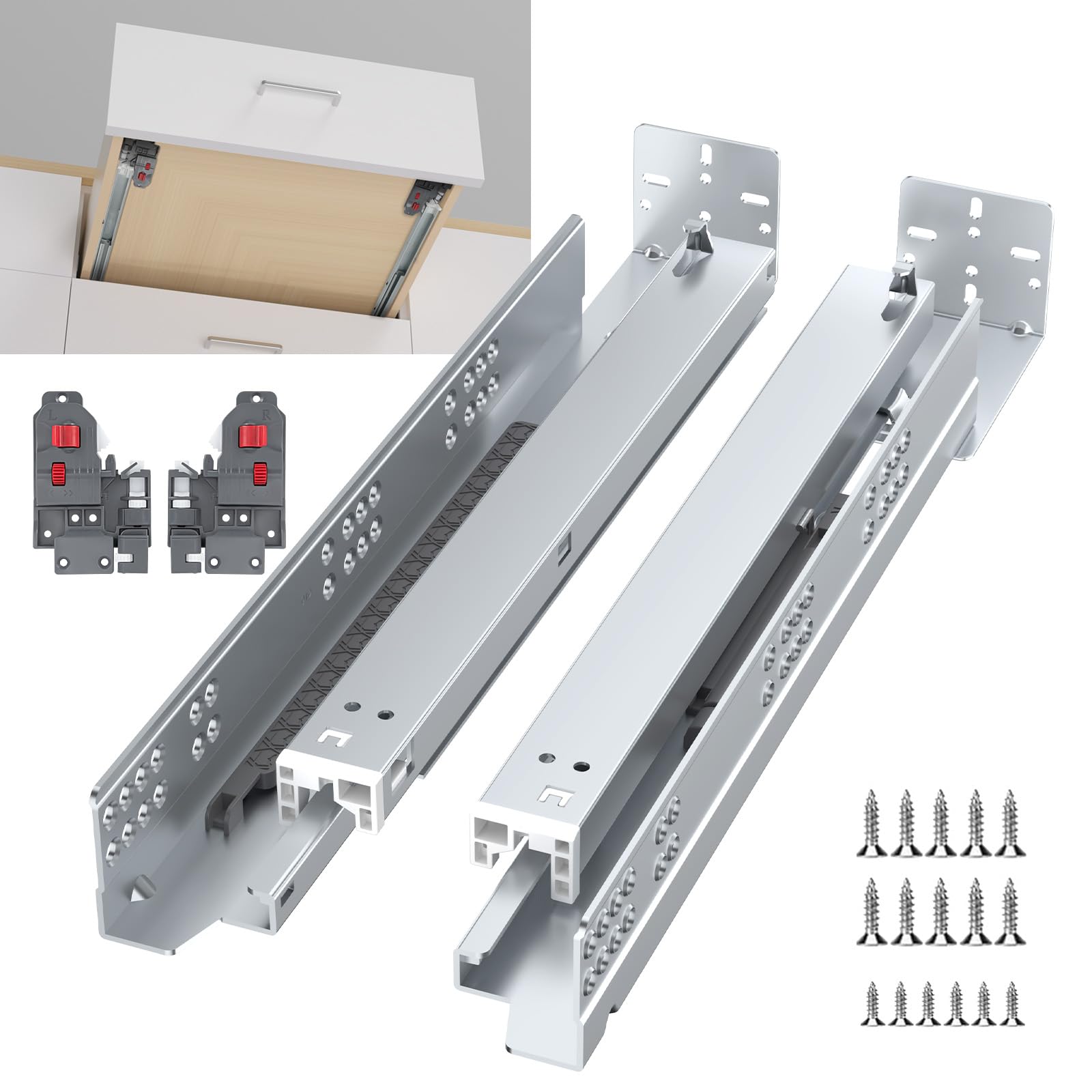 Snapklik.com : Goldenwarm 6 Pair Undermount Drawer Slides Soft Close 21 ...