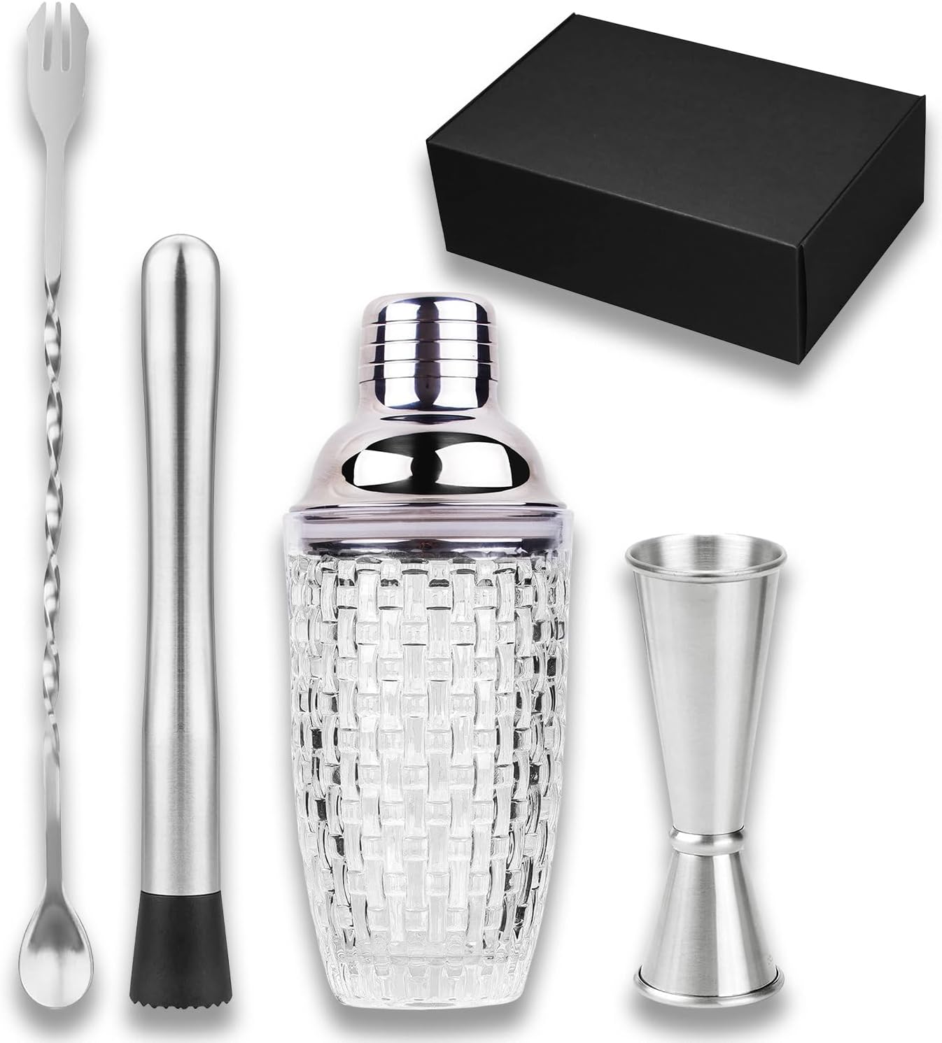 Amazon.com: ALOONO 11-Piece Black Boston Cocktail Shaker Set Bartender ...