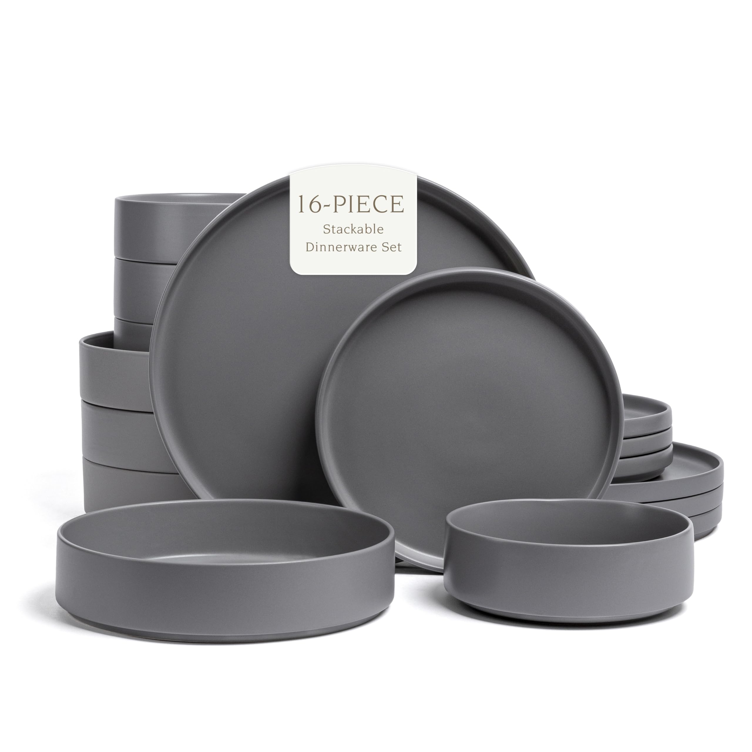 Amazon.com | over&back 16-Piece Stackable Dinnerware Dish Set ...
