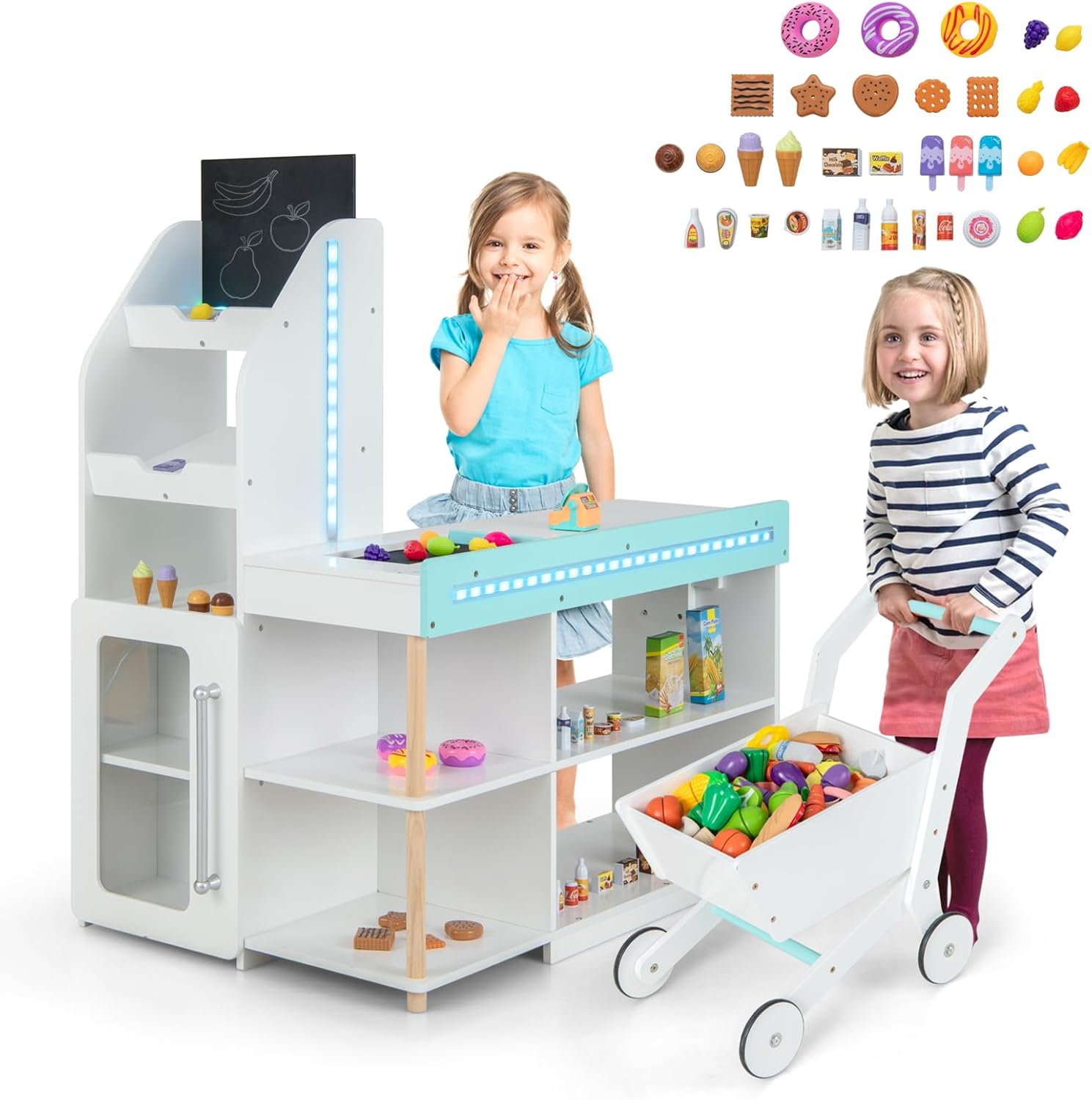 Amazon.com: INFANS Kids Grocery Store Playset, Wooden Pretend Play ...