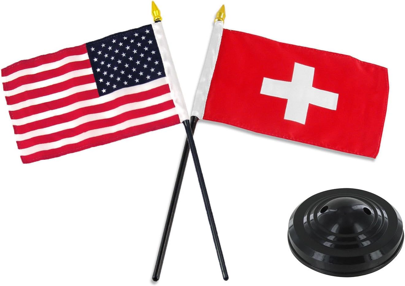 Amazon.com: AES Switzerland & USA Flag 4"x6" Desk Set Table Stick Black ...