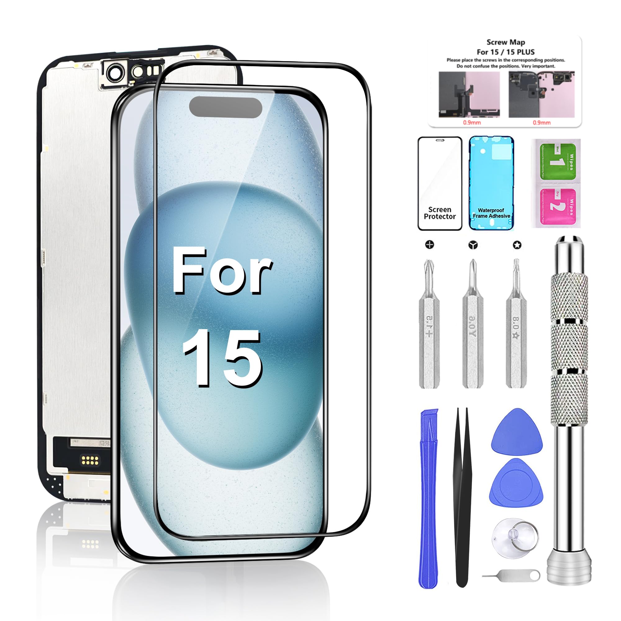 Amazon.com: for iPhone 15 Screen Replacement 6.1" COF LCD Sceen & 3D ...