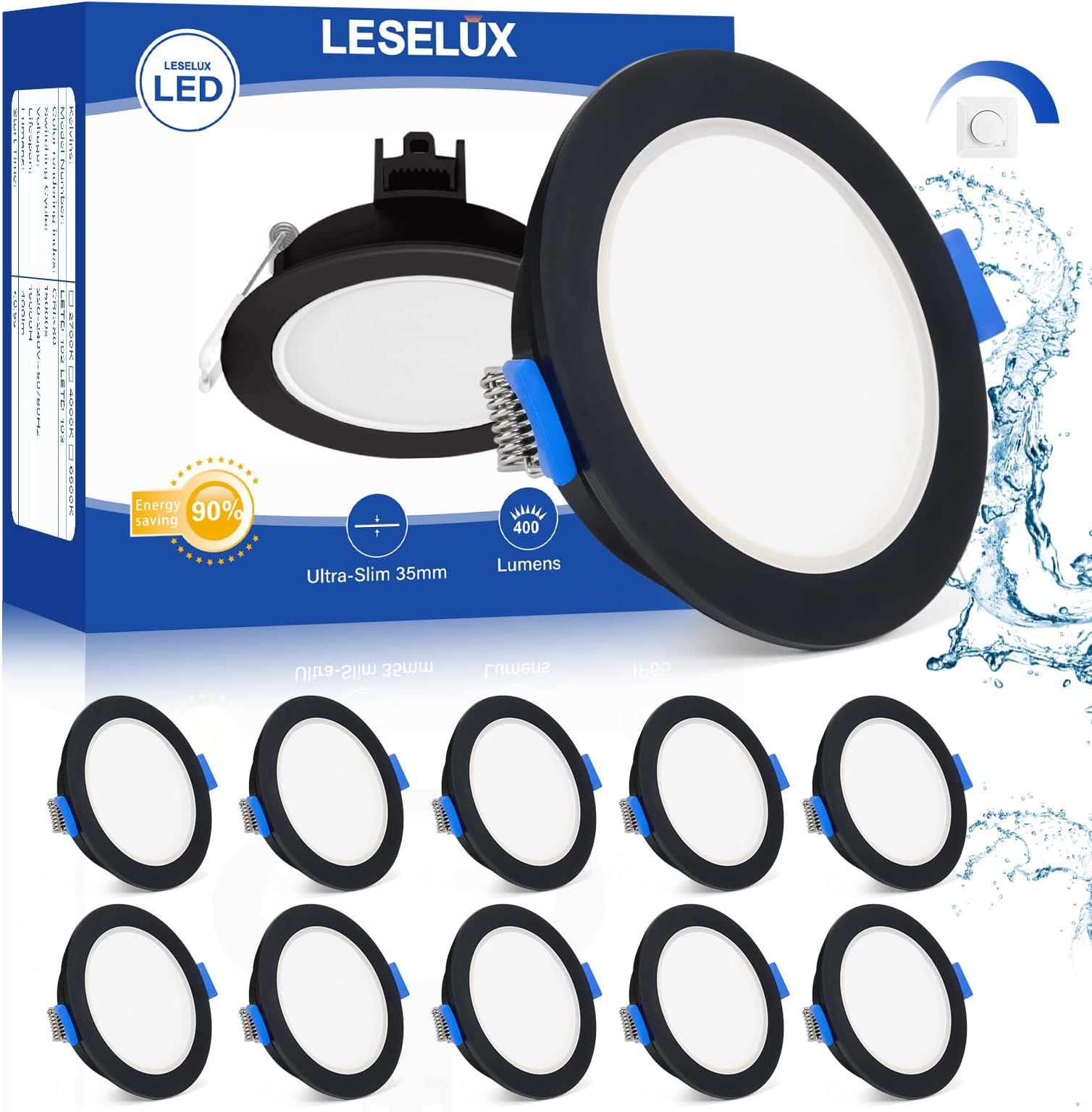 Leselux LED Einbaustrahler 230V Dimmbar IP65, 10x 6W LED Spot Schwarz ...