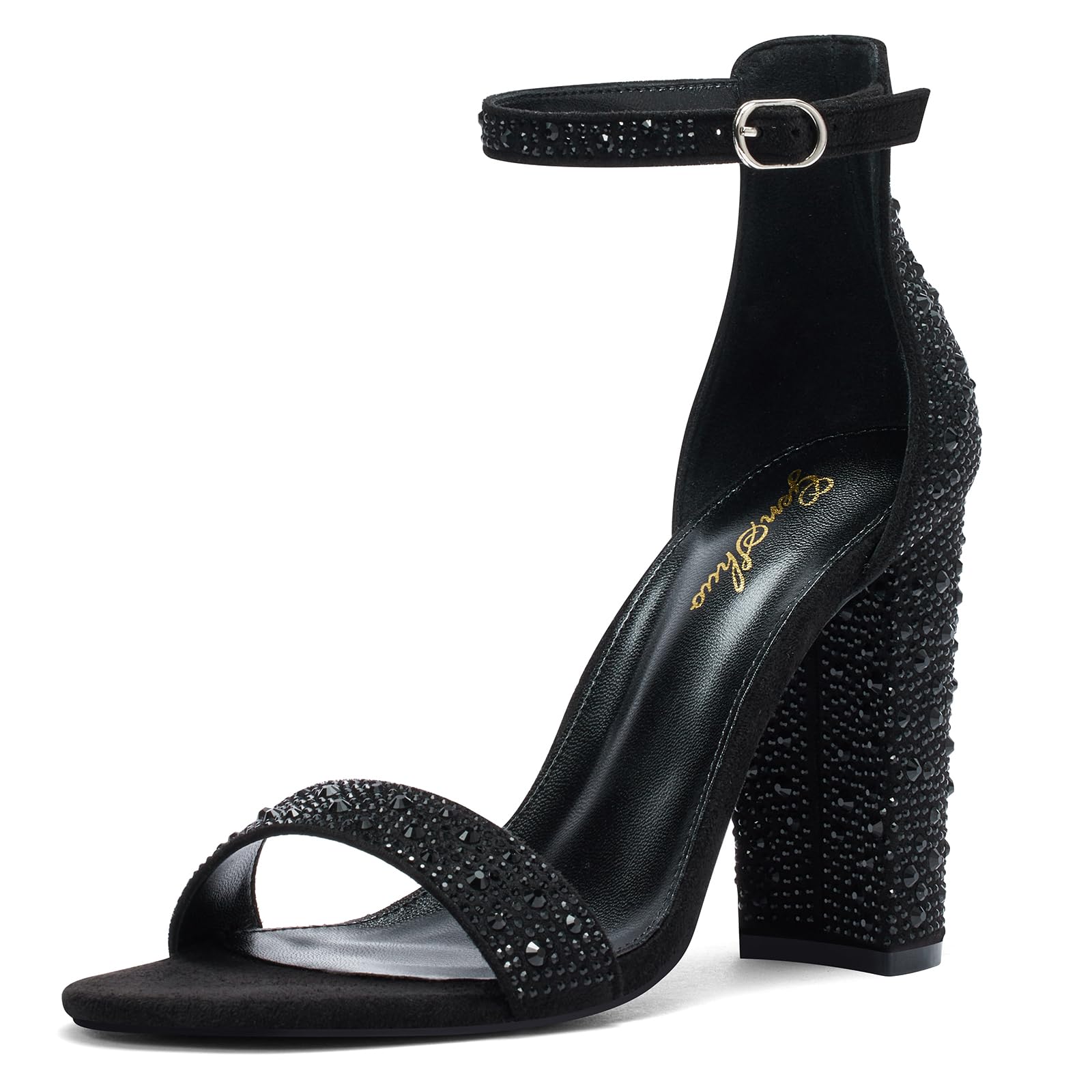 GENSHUO Women's 4-inch Chunky High Heel Sandals with Ankle Strap,Party ...