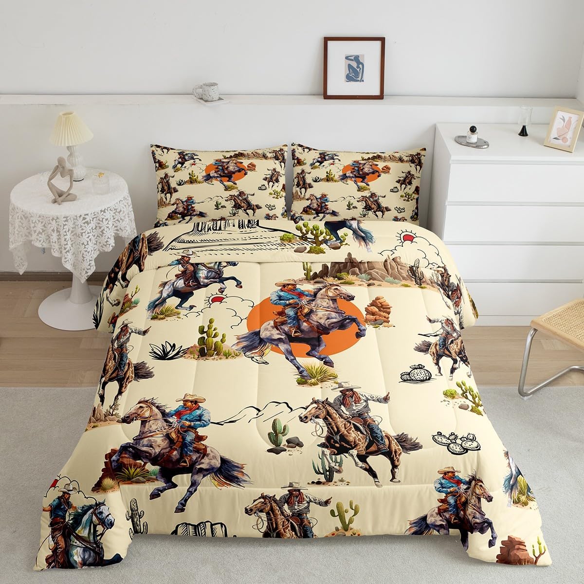 Amazon.com: Western Cowboys Horses Bedding Comforter Sets Twin,Retro ...