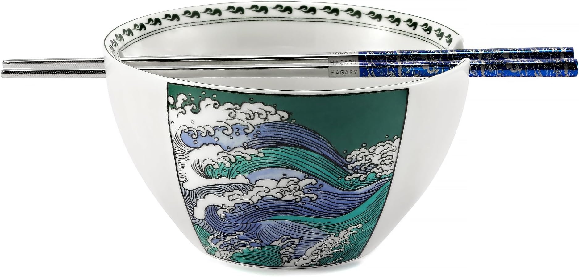 Amazon.com | Hagary Wave Ramen Bowl Ceramic Bowl With Chopsticks ...