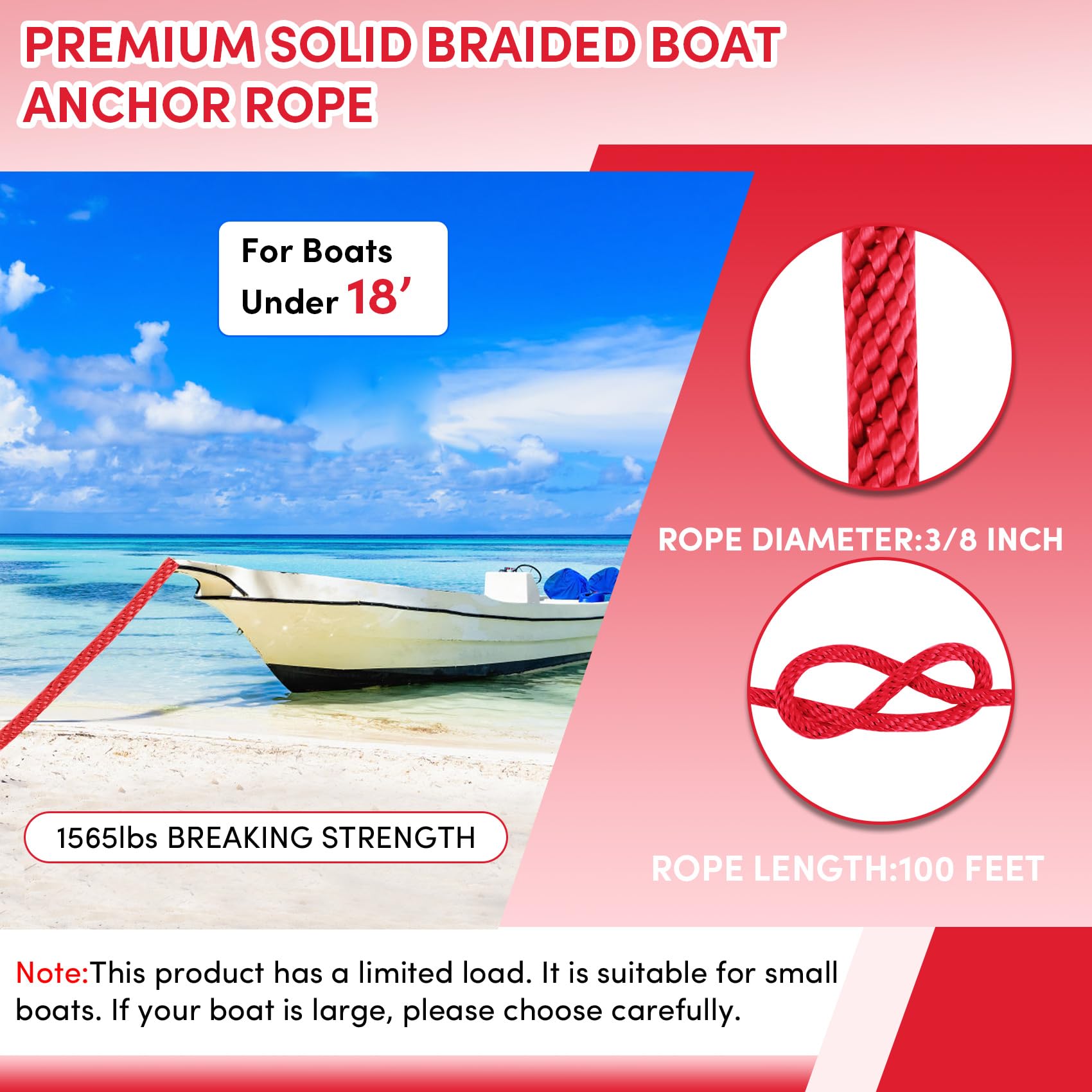 Snapklik.com : Premium Anchor Rope 100 Ft X 3/8 Inch, Solid Braid MFP ...