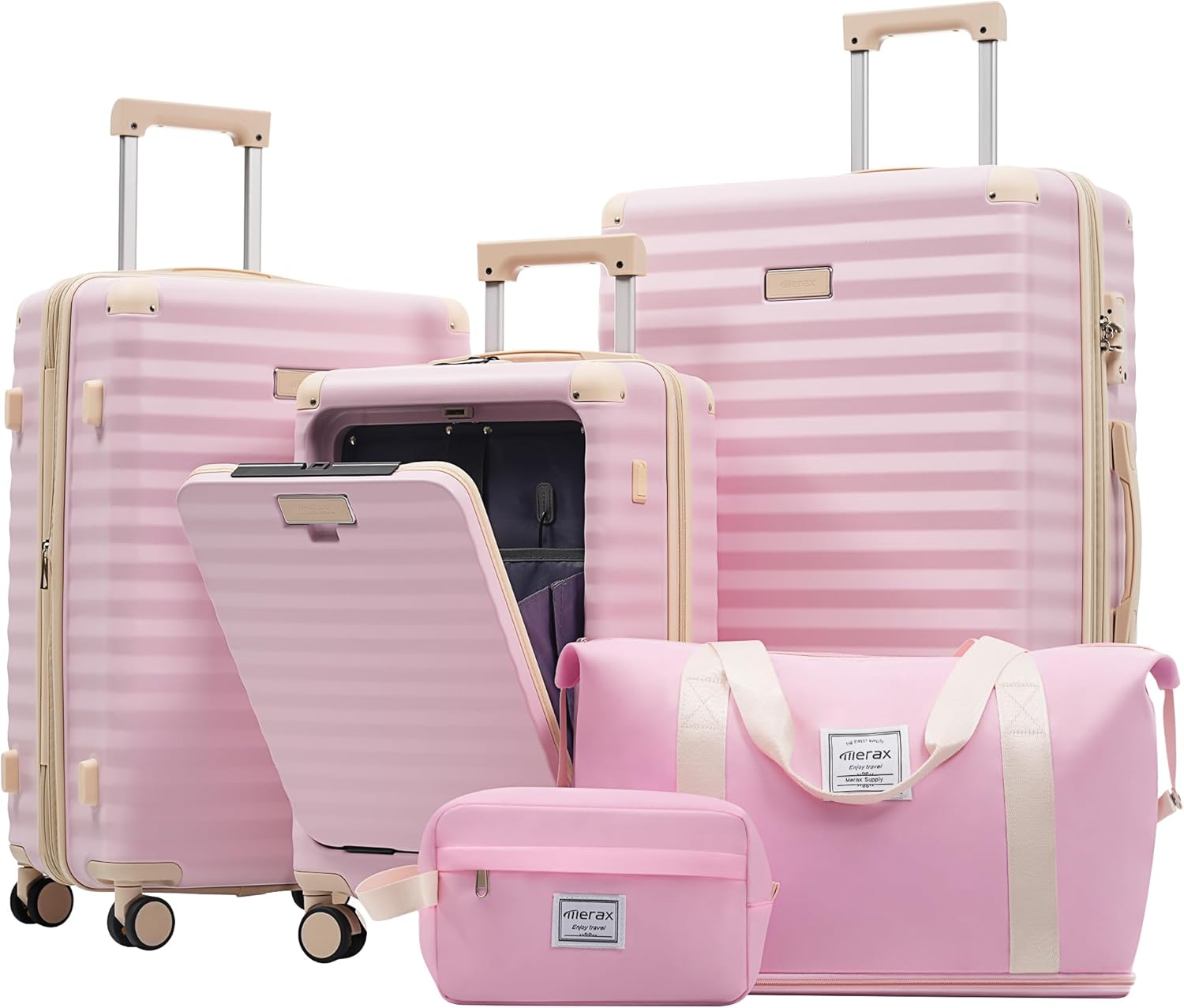 Amazon.com | Merax Luggage Sets 5 Piece,Front Open Hardshell Expandable ...