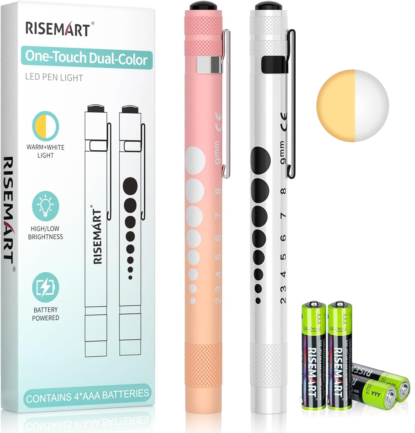 Amazon.com: RISEMART 2 Pack Pen Light for Nurse - 2 Color Modes (White ...