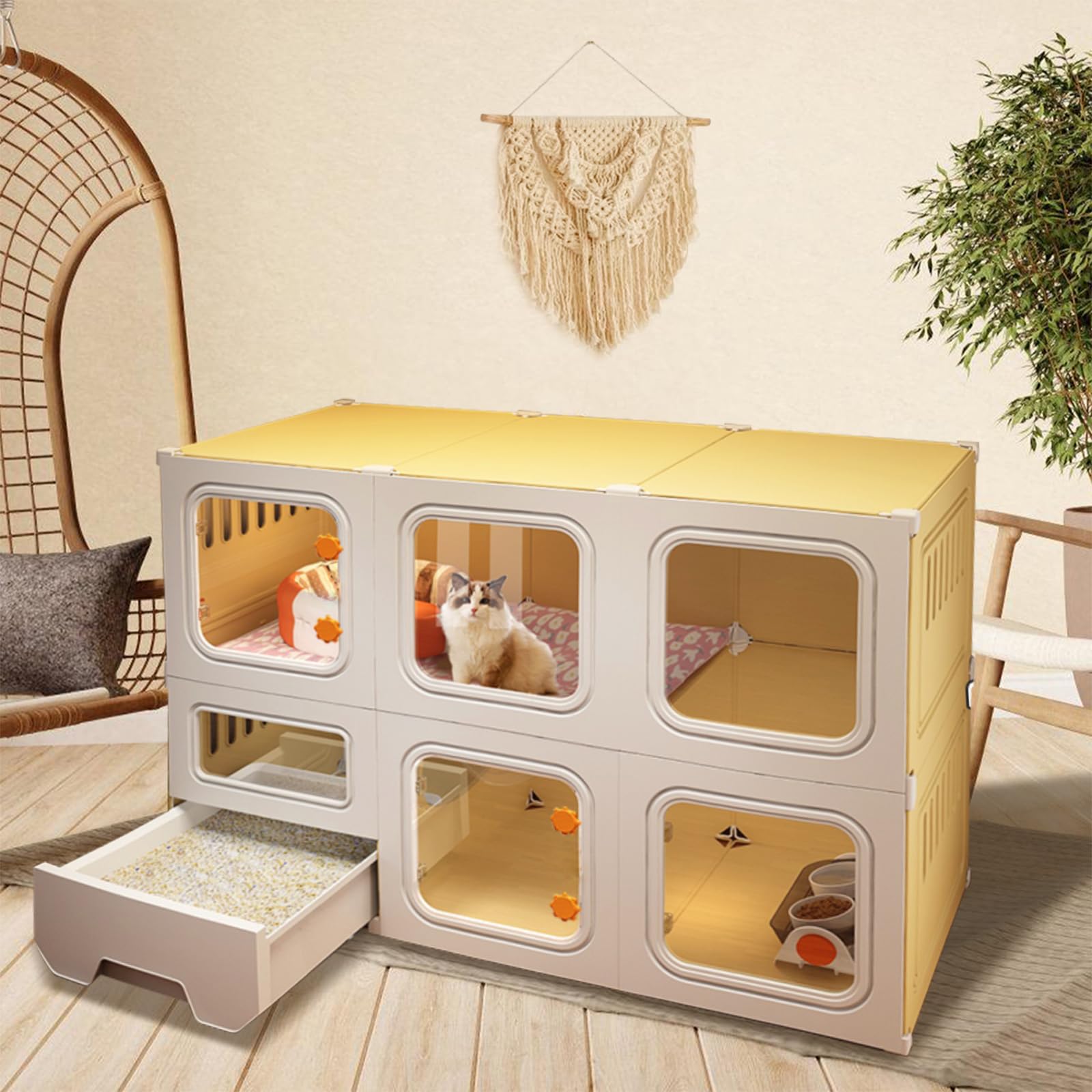 Teabelle Cat Cage Indoor with Litter Box, DIY Large Pet Home Resin ...