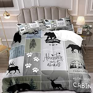 Amazon.com: LUVIVIHOME 3PCS Rustic Cabin Comforter Set Full Size, Farmhouse Bedding Sets, Black ...