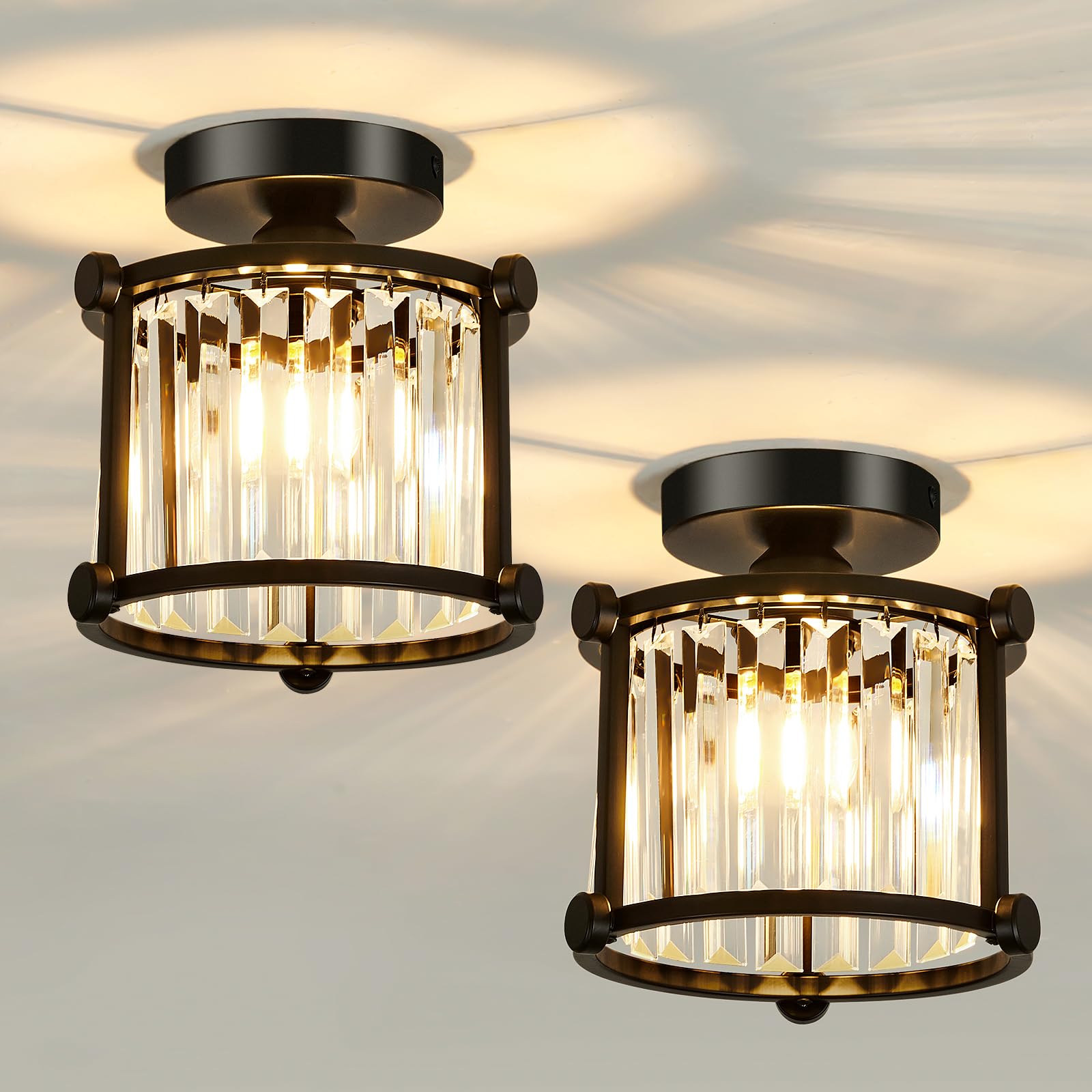 UOFUS 2 Pack Black Semi Flush Mount Ceiling Light Fixture Modern Small ...