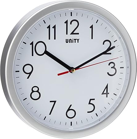 Unity Wall Clock, Hastings, Silent Sweep, Modern, Silver, 22 cm / 8.6 ...