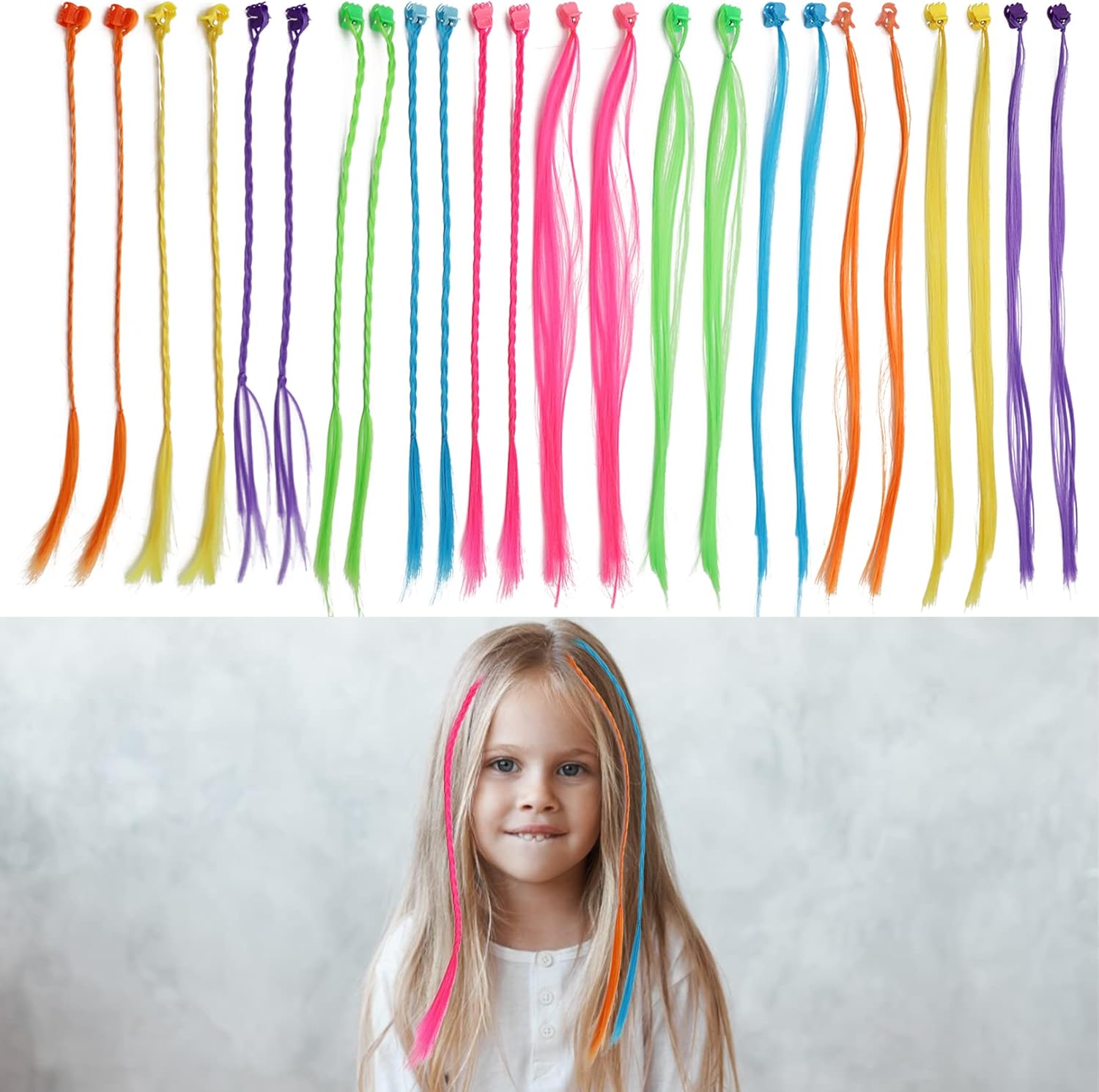 24Pcs Kids Hair Extensions with Hair Clips,Girls' Fashion Bobby Pin ...