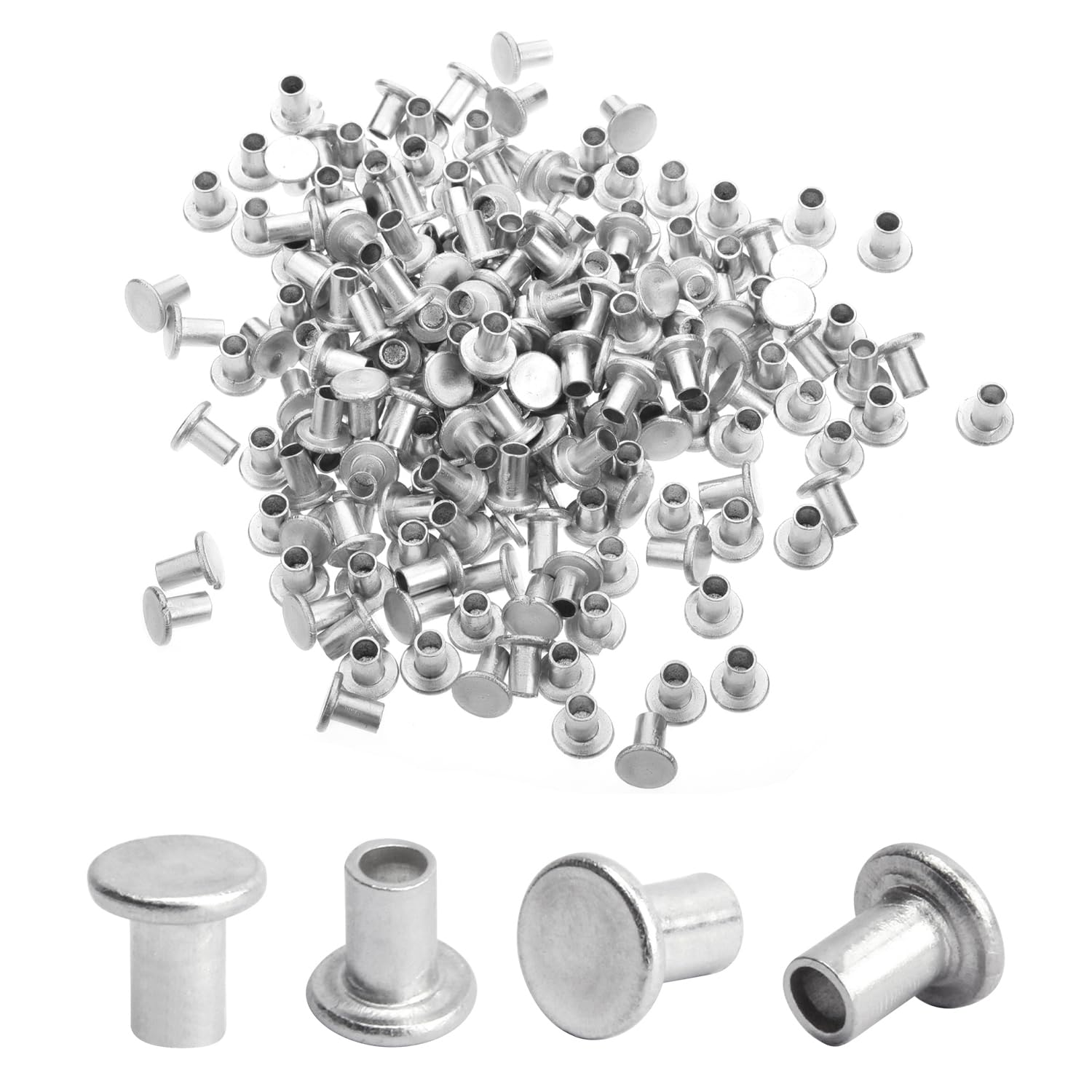MroMax Solid Silver Rivet 200pcs 4mm x 6mm（DL）Flat Head Rivets ...