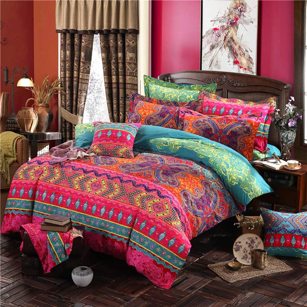 Amazon.com: Pangzi Bohemian Retro Bedding Sheet Set,Boho -1 Fitted ...