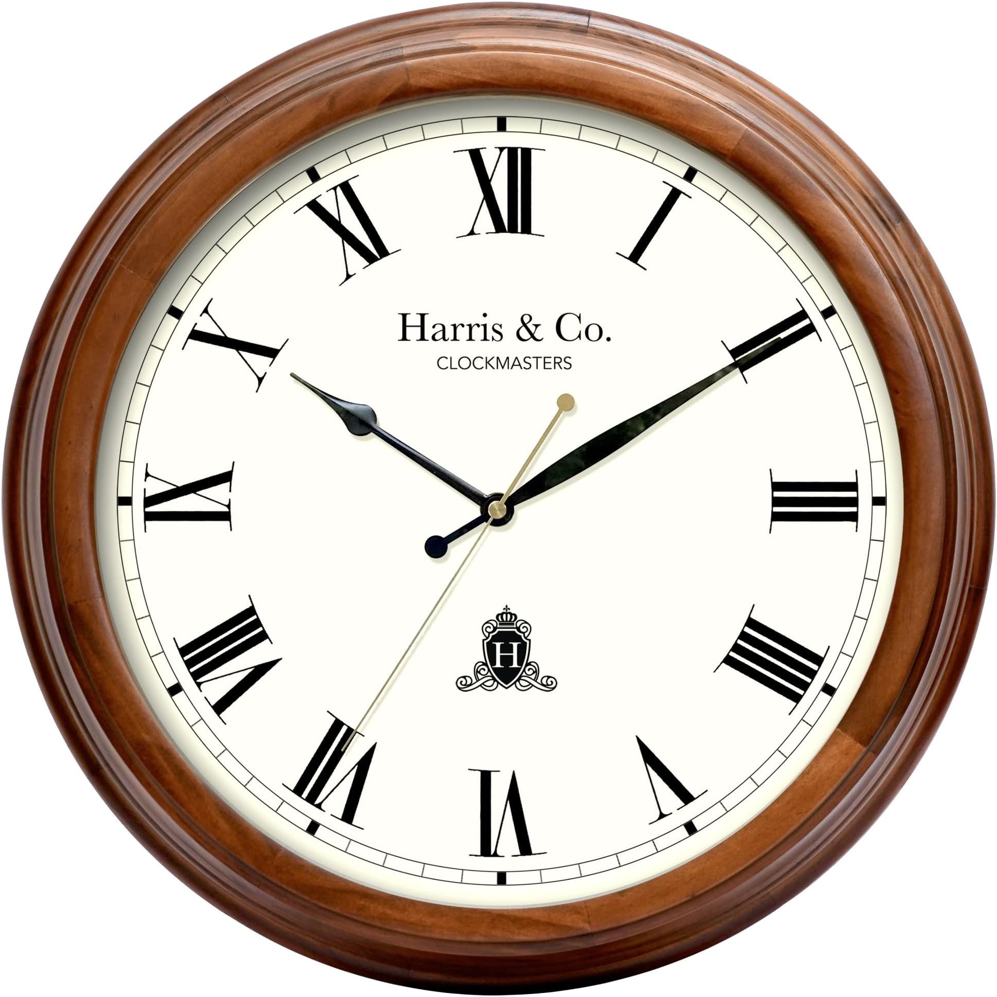 Buy HARRIS & CO. CLOCKMASTERS Luxury Wooden Frame Curved Glass Silent ...