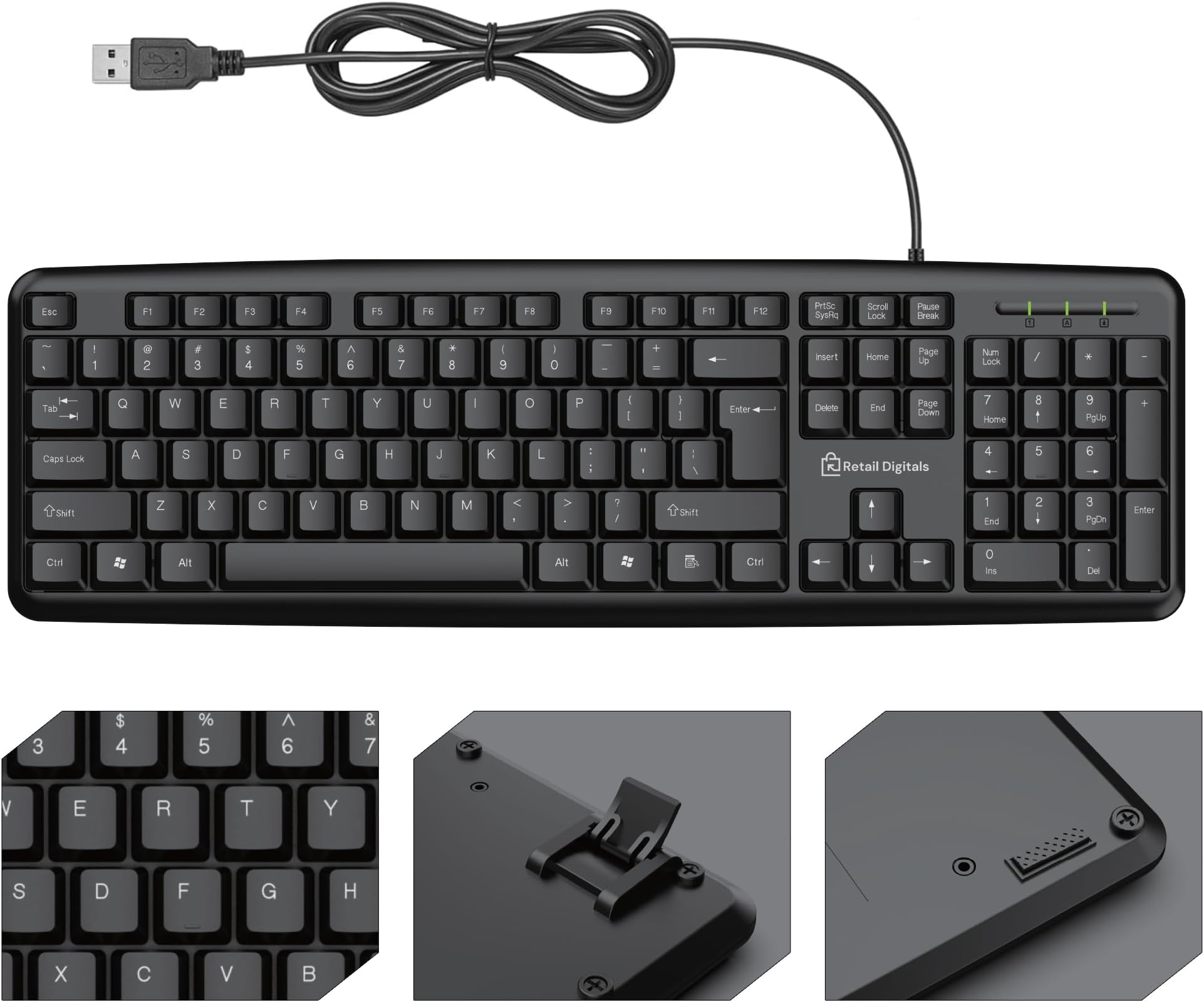 Amazon.com: Retail Digitals Wired Keyboard | Full-Sized | Ergonomic ...