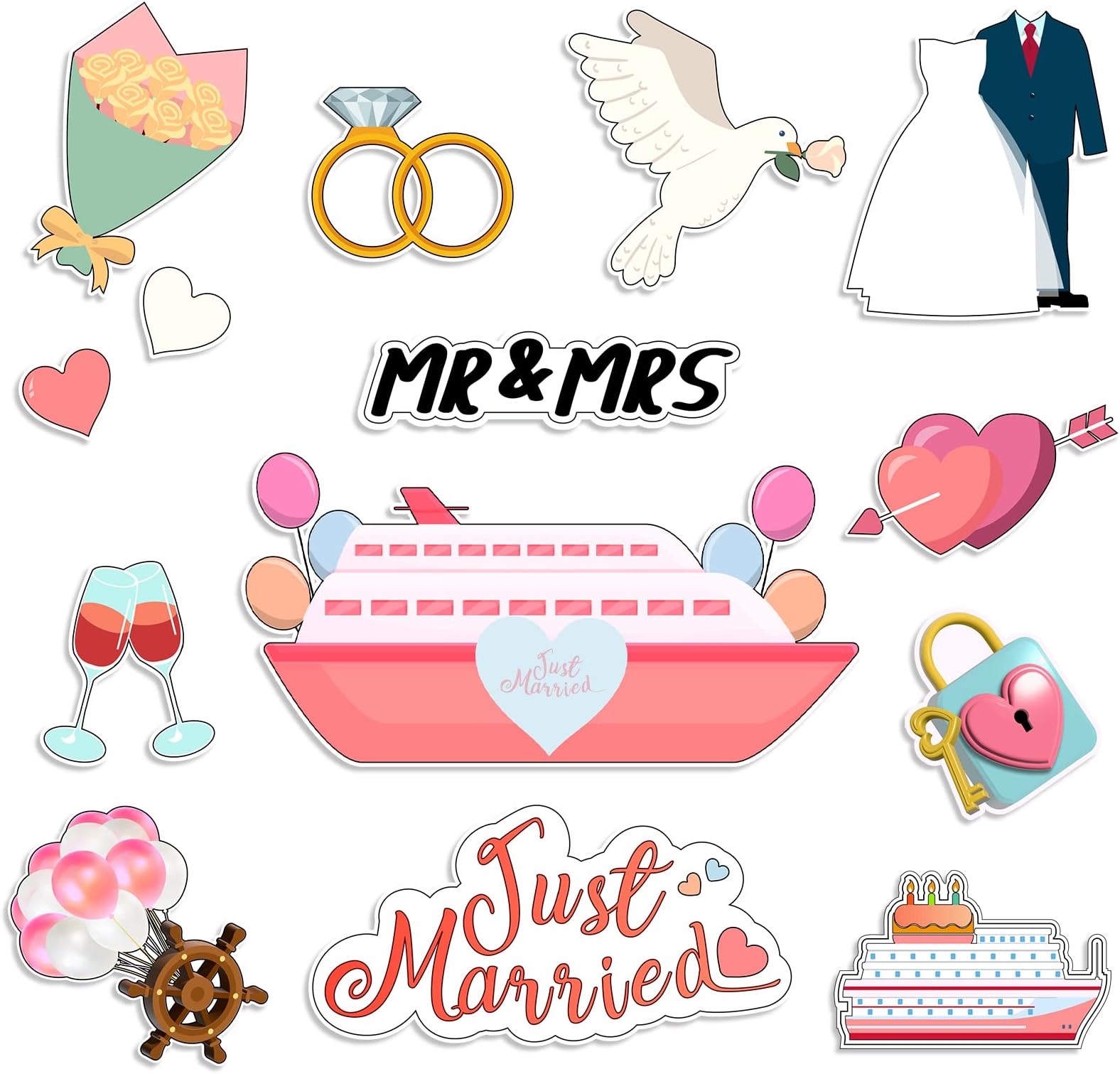 Amazon.com: Xuhal 4 Pcs Just Married Cruise Door Decorations Wedding ...
