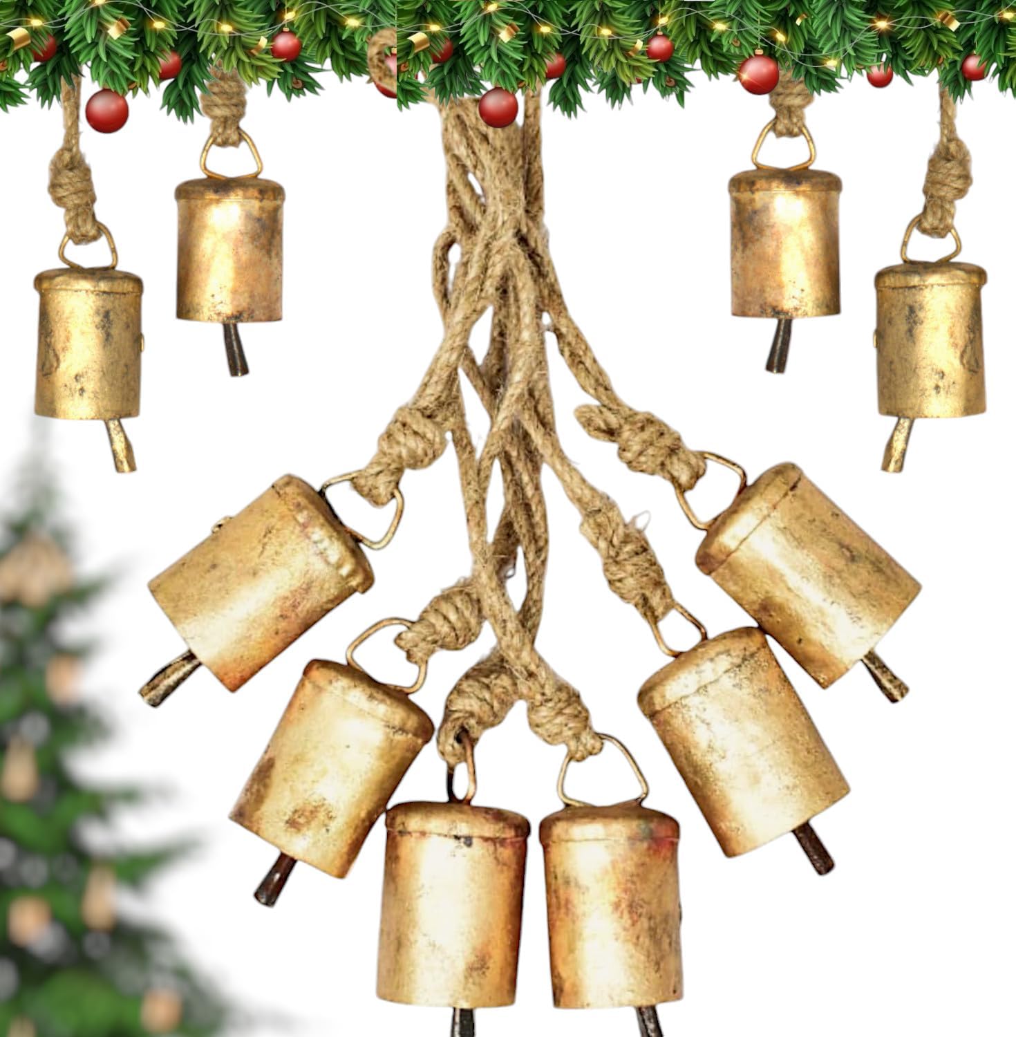 Amazon.com: Set of 6 Bell Ornaments for Christmas Tree Rustic ...