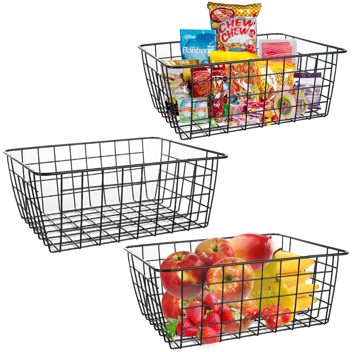 LOSYHU 3PCS Black Wire Basket Middle, Metal Basket for Pantry, Freezer ...